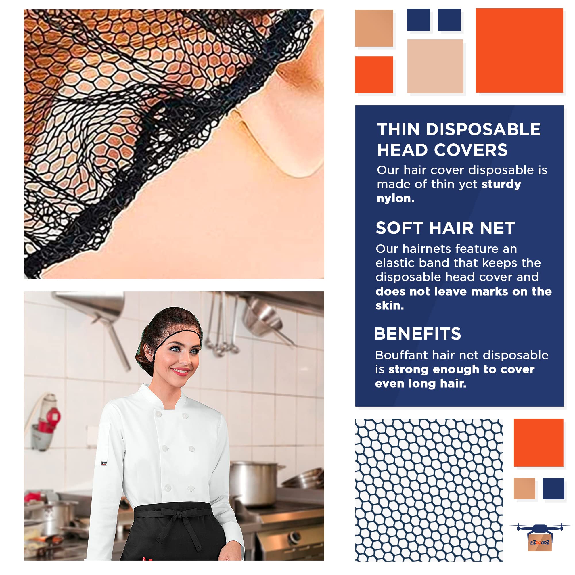 EZGOODZ Black Disposable Hair Net 30 Inches. Pack Of 50 Nylon ...