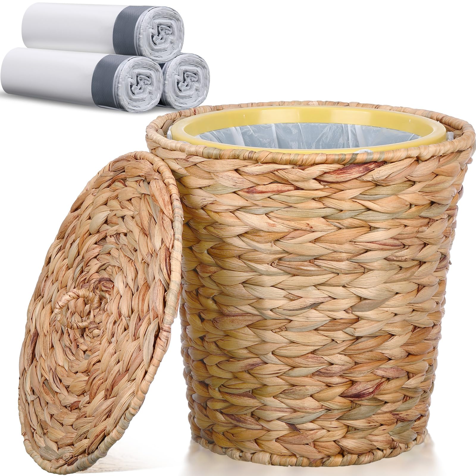 Menkxi Wicker Waste Basket with Lid in Bedroom Bathroom Wicker Trash ...