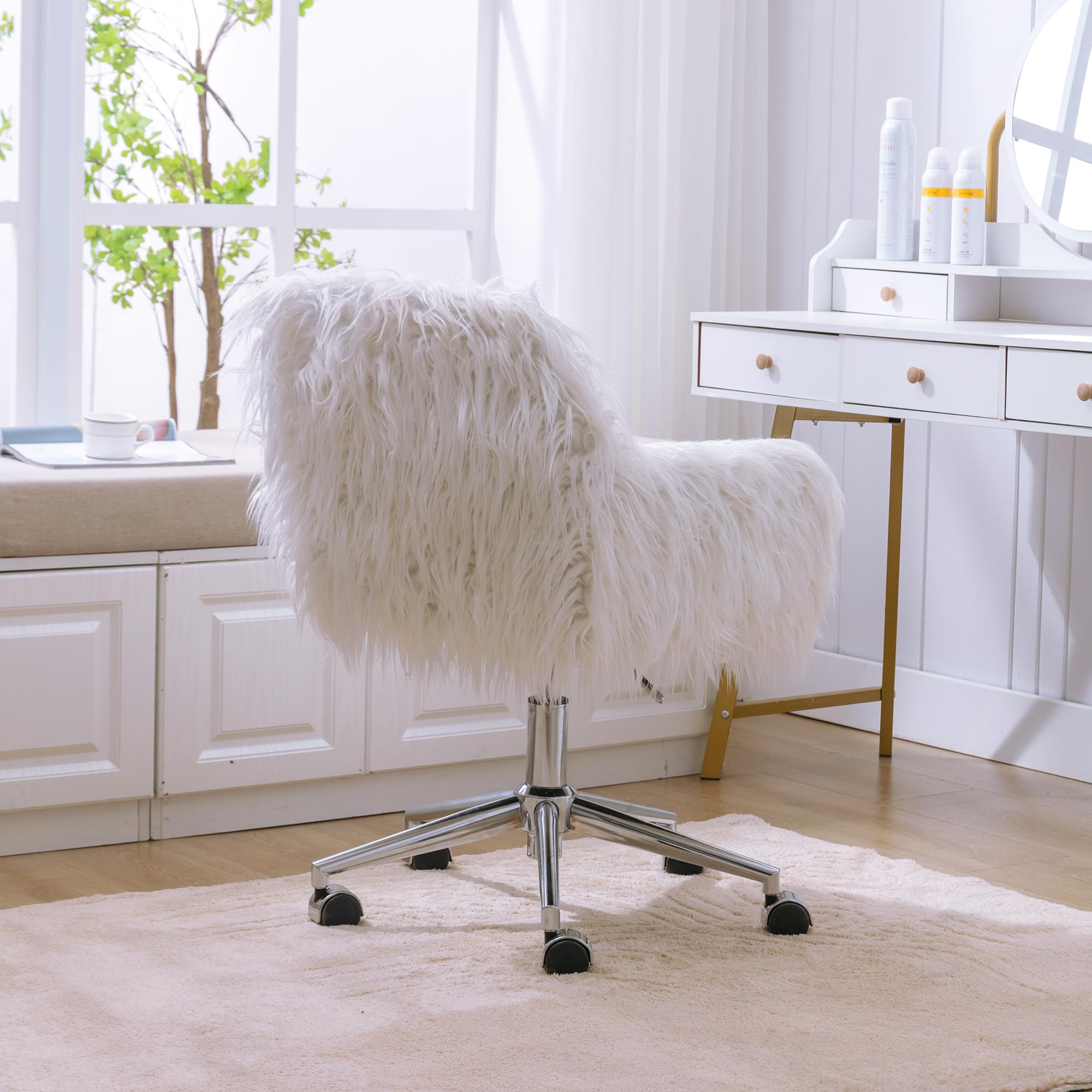 HomVent Modern Faux Fur Cute Office Chair,Upholstered Faux Fur Makeup ...