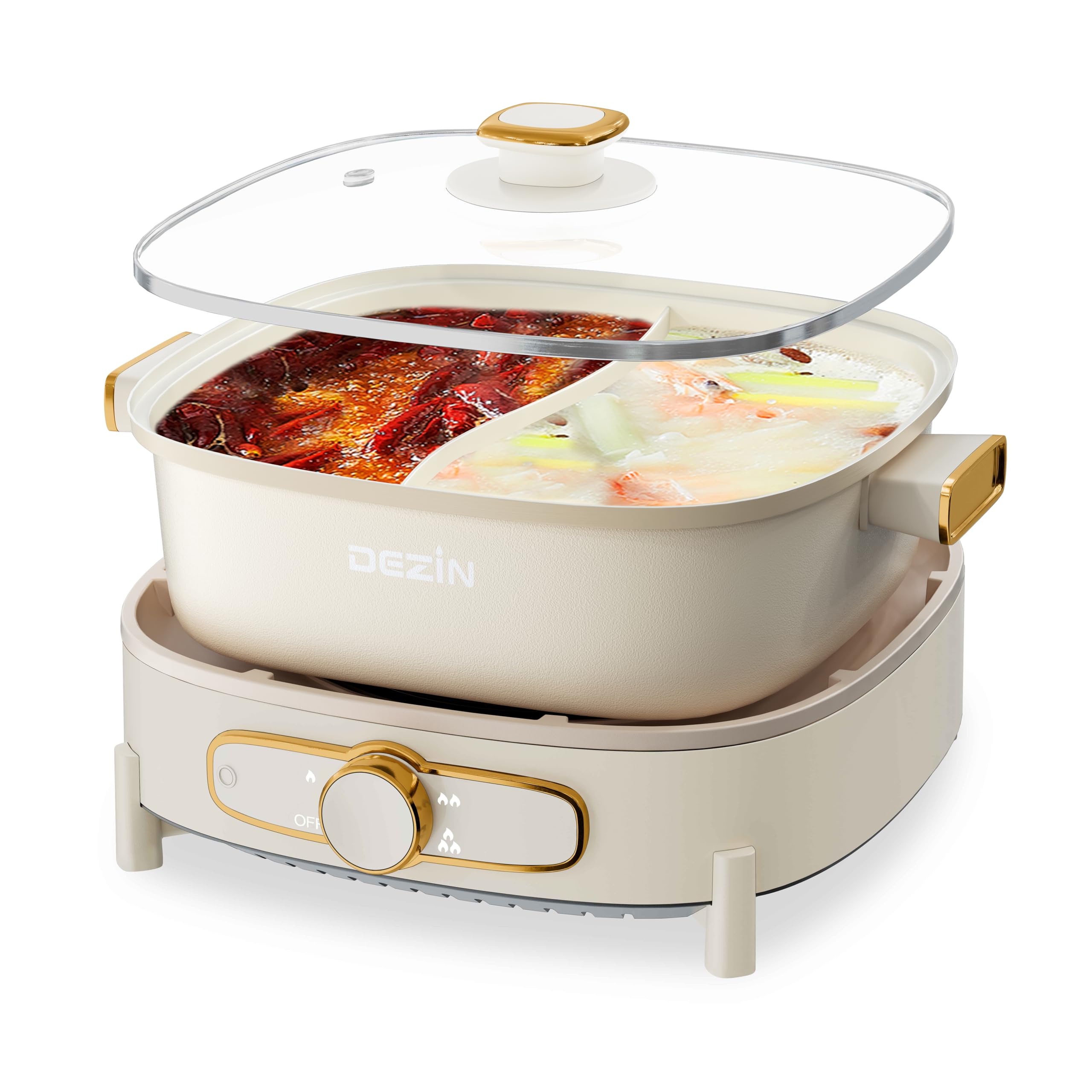 Dezin Hot Pot Electric with Divider, 5.5L Double-Flavor Electric Shabu ...