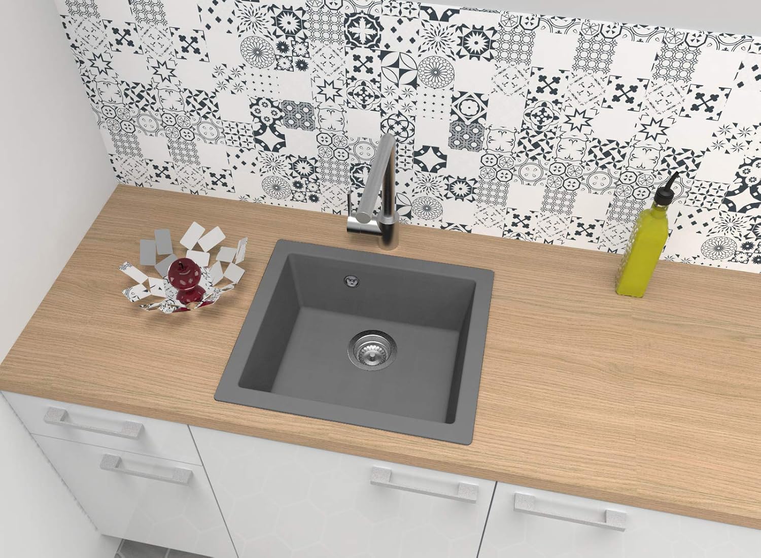 respekta Mineralite Ohio Built-in Sink 1 Basin 50 x 44 cm Concrete Grey ...