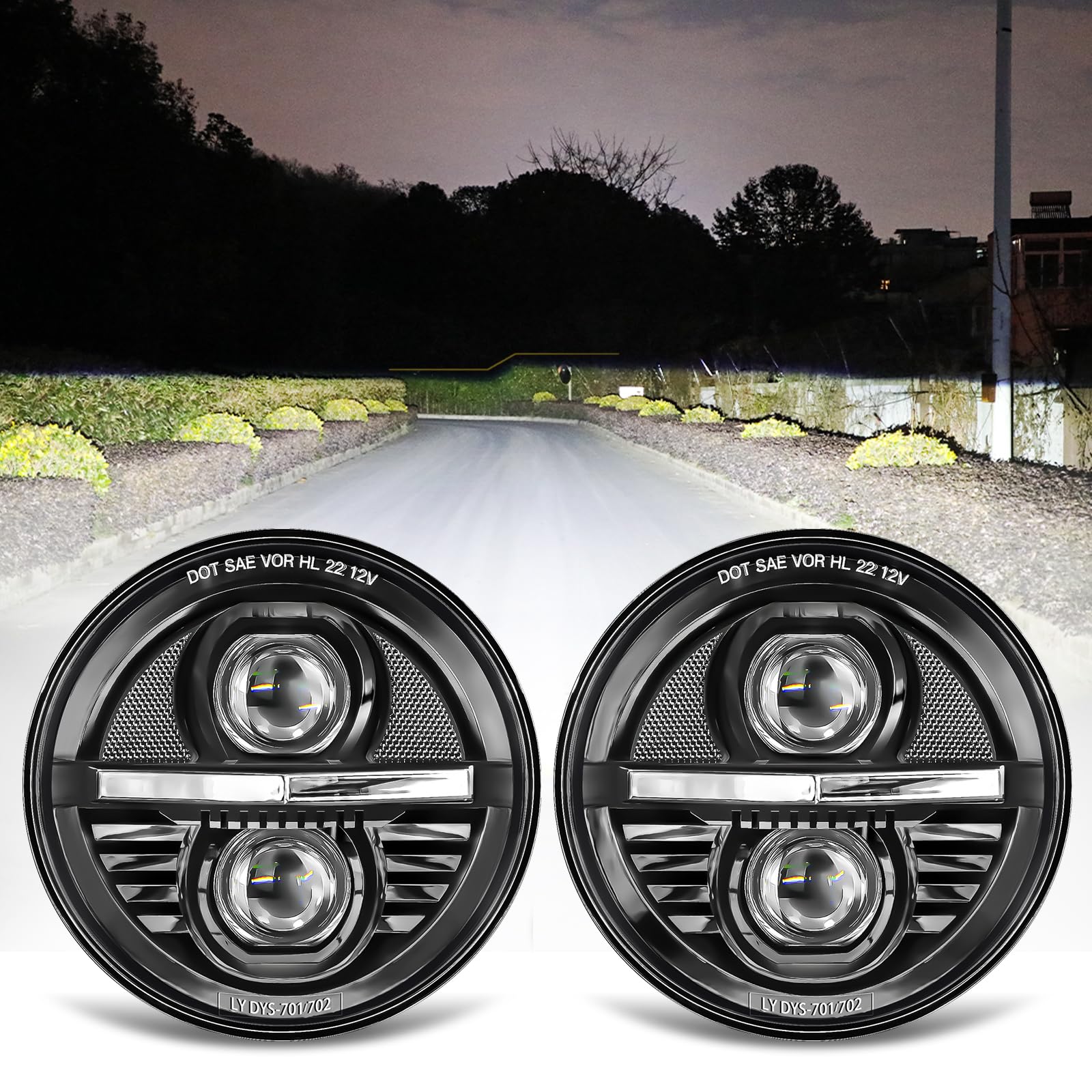 UNI-SHINE 2 pcs 7 Inch LED Headlights Round Projector Z-Shaped H6024 ...