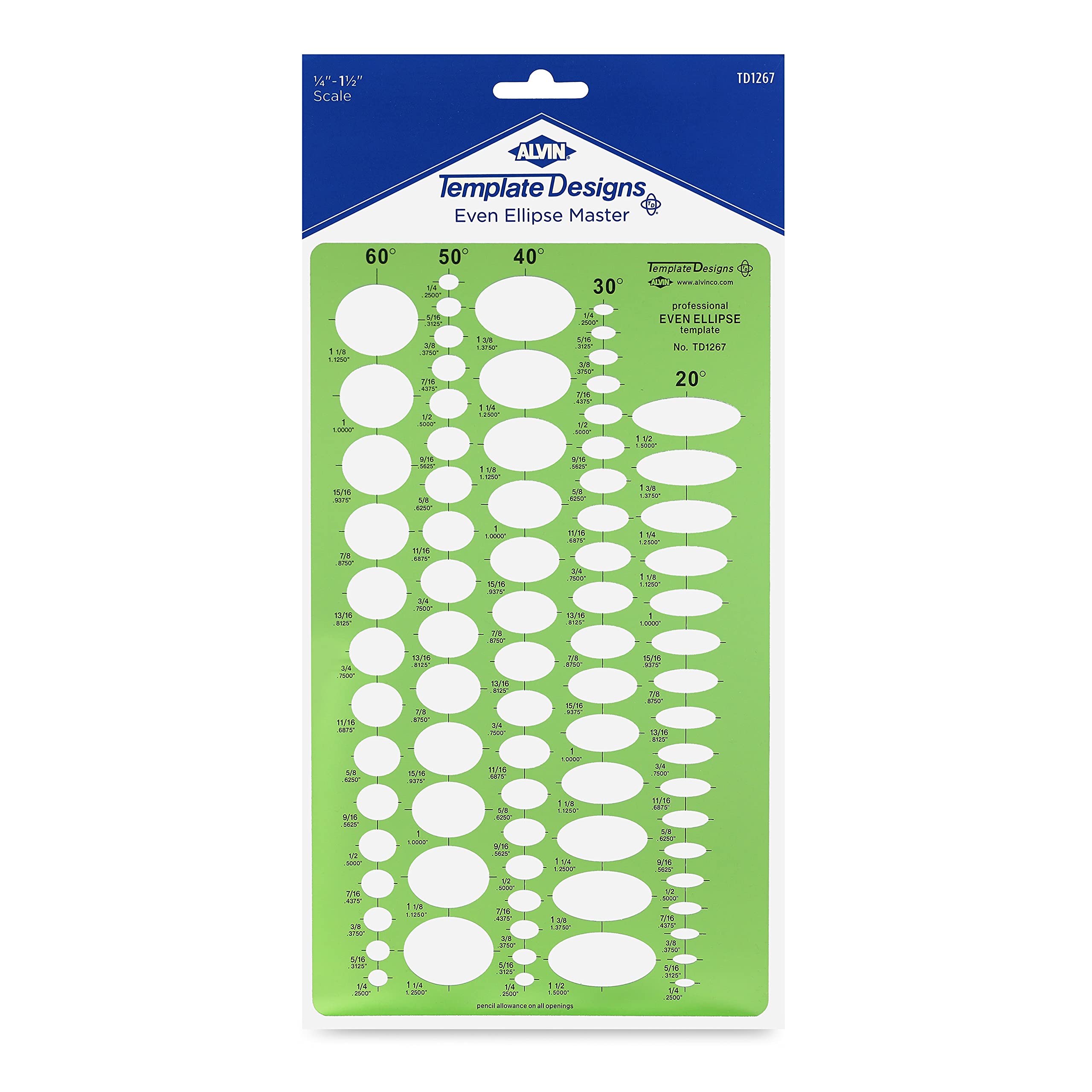 ALVIN, Even Ellipse Master Template 6.5" x 11" Model TD1267, Plastic ...