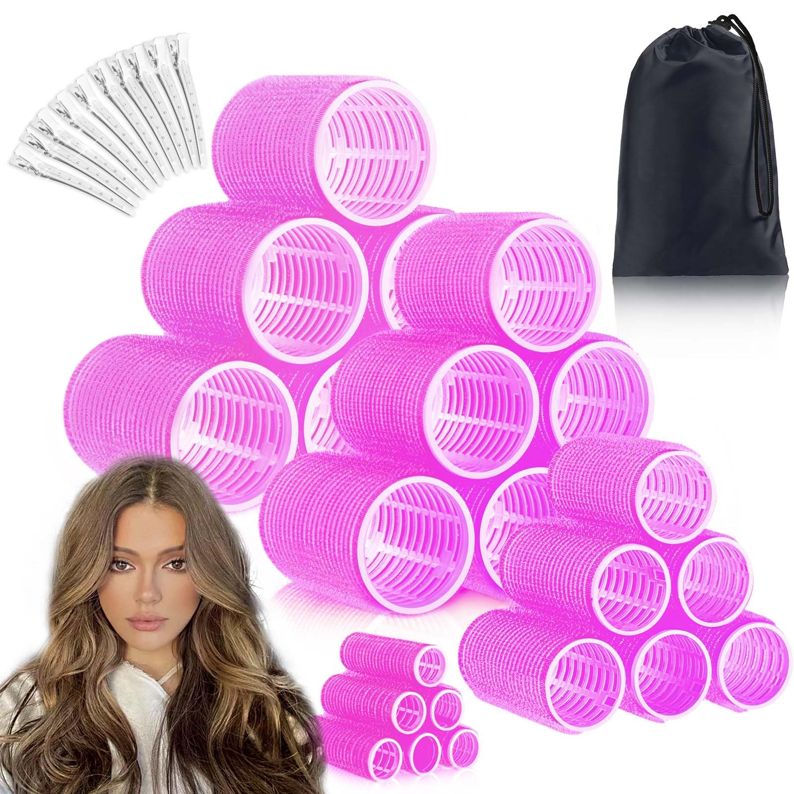 EHBELIF Jumbo Hair Rollers Set with Clips Rollers Hair Curlers Blowout ...