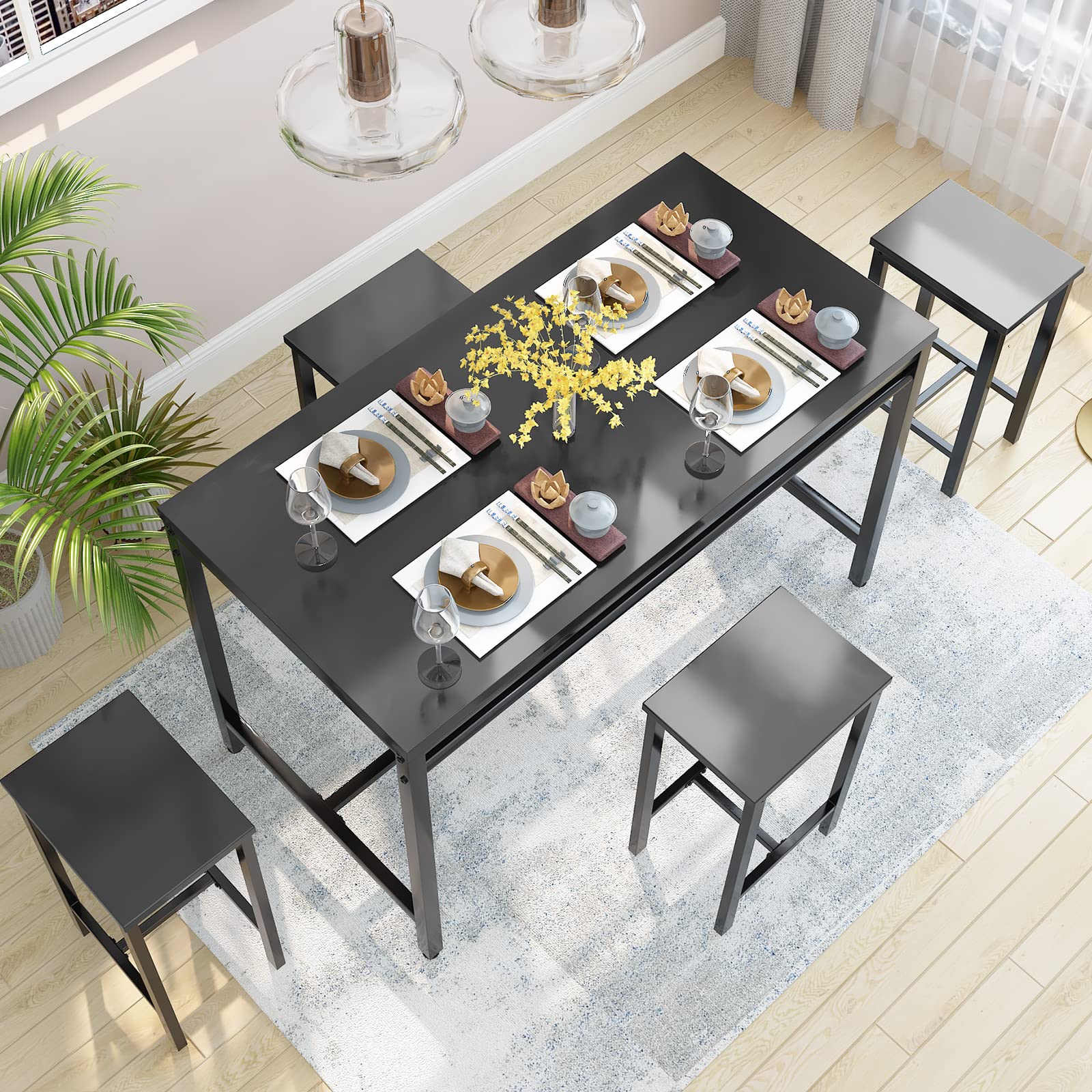 AWQM 5 Piece Bar Table Set, Modern Counter Height Dining Table And ...