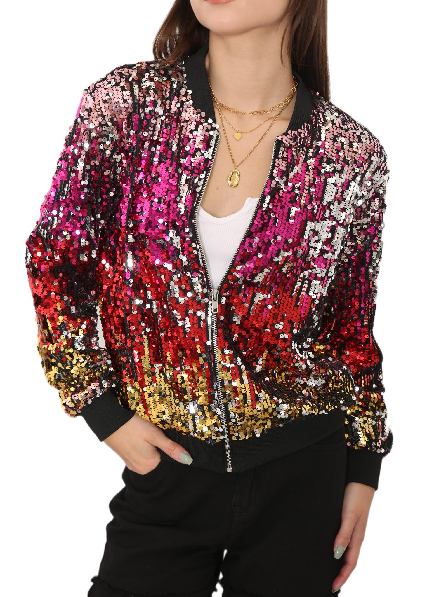 Anna-Kaci Womens Sequin Jacket Bomber Coat 1989 Slitter Outfit For ...
