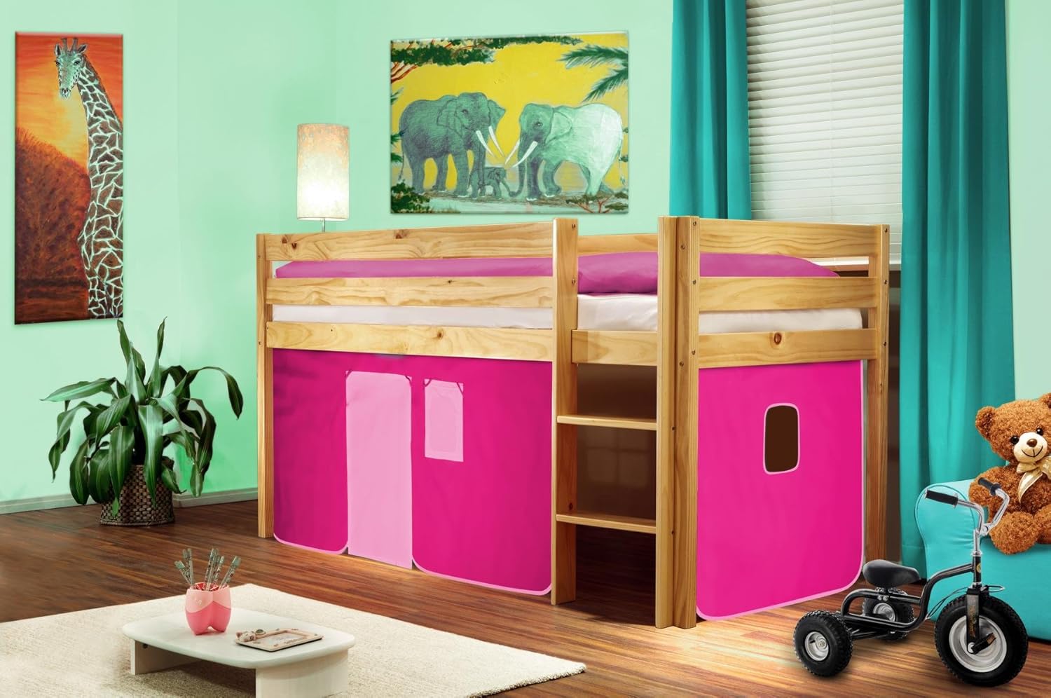 Cameretta Kids Letto rialzato Letto a soppalco cameretta Bambino Pino ...