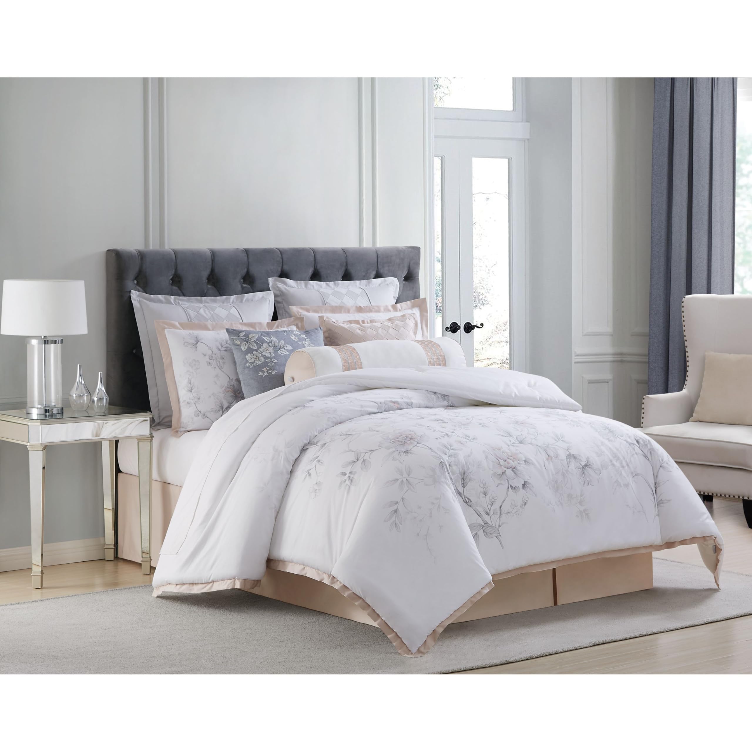 Charisma Riva Comforter Set, California King, White/Blush/Grey for sale ...