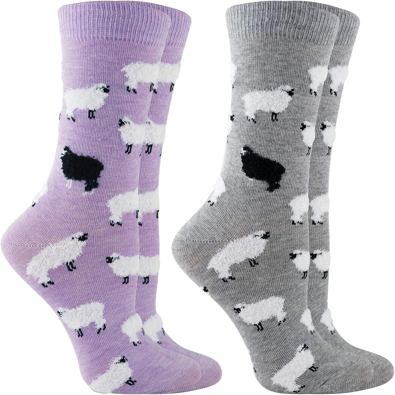 WHD Sheep Socks 2-Pack Fuzzy Sheep (Lavendar Heather/Gray Heather ...