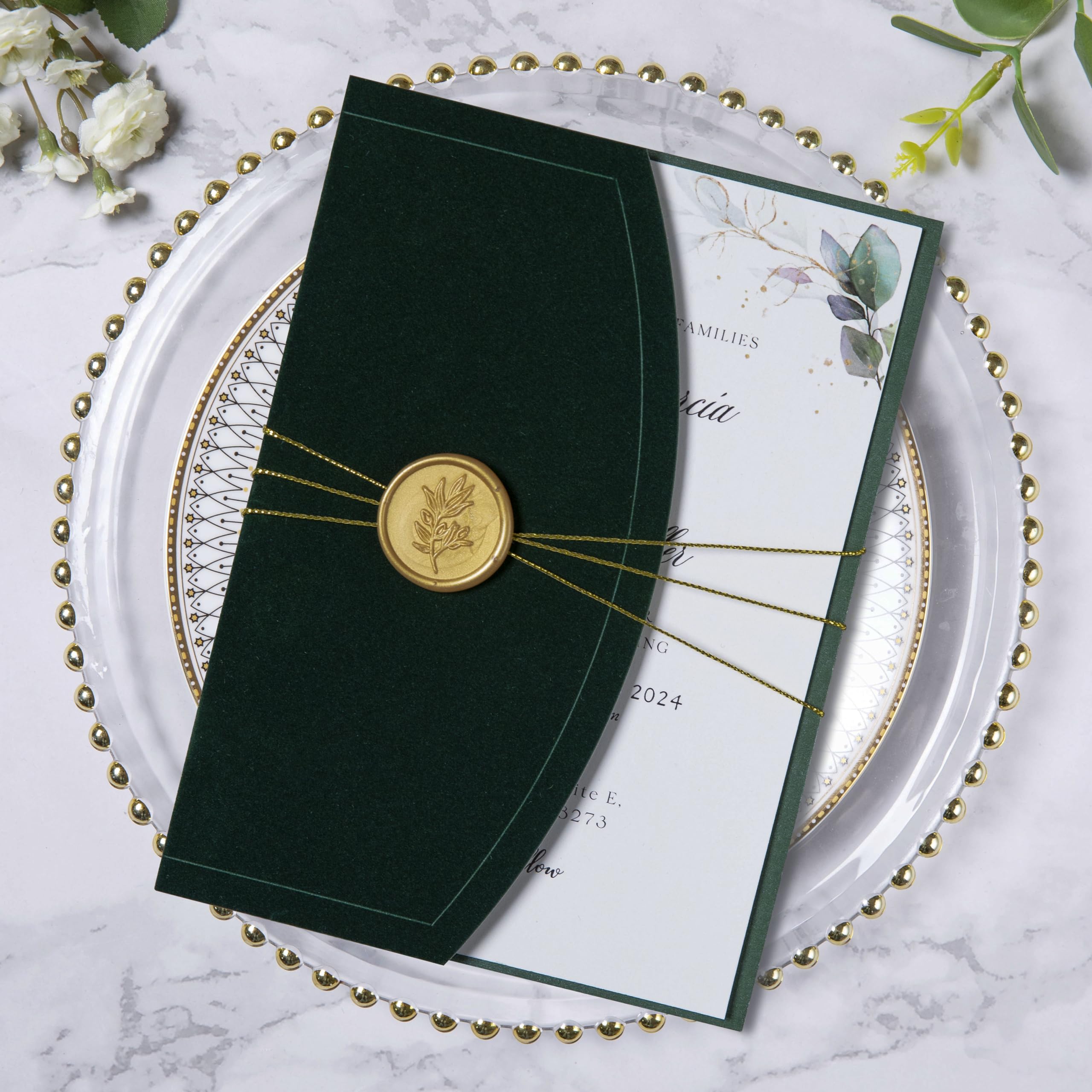 ponatia 20PCS Wedding Invitation Cards Kits - 5x7 Emerald Green Velvet ...