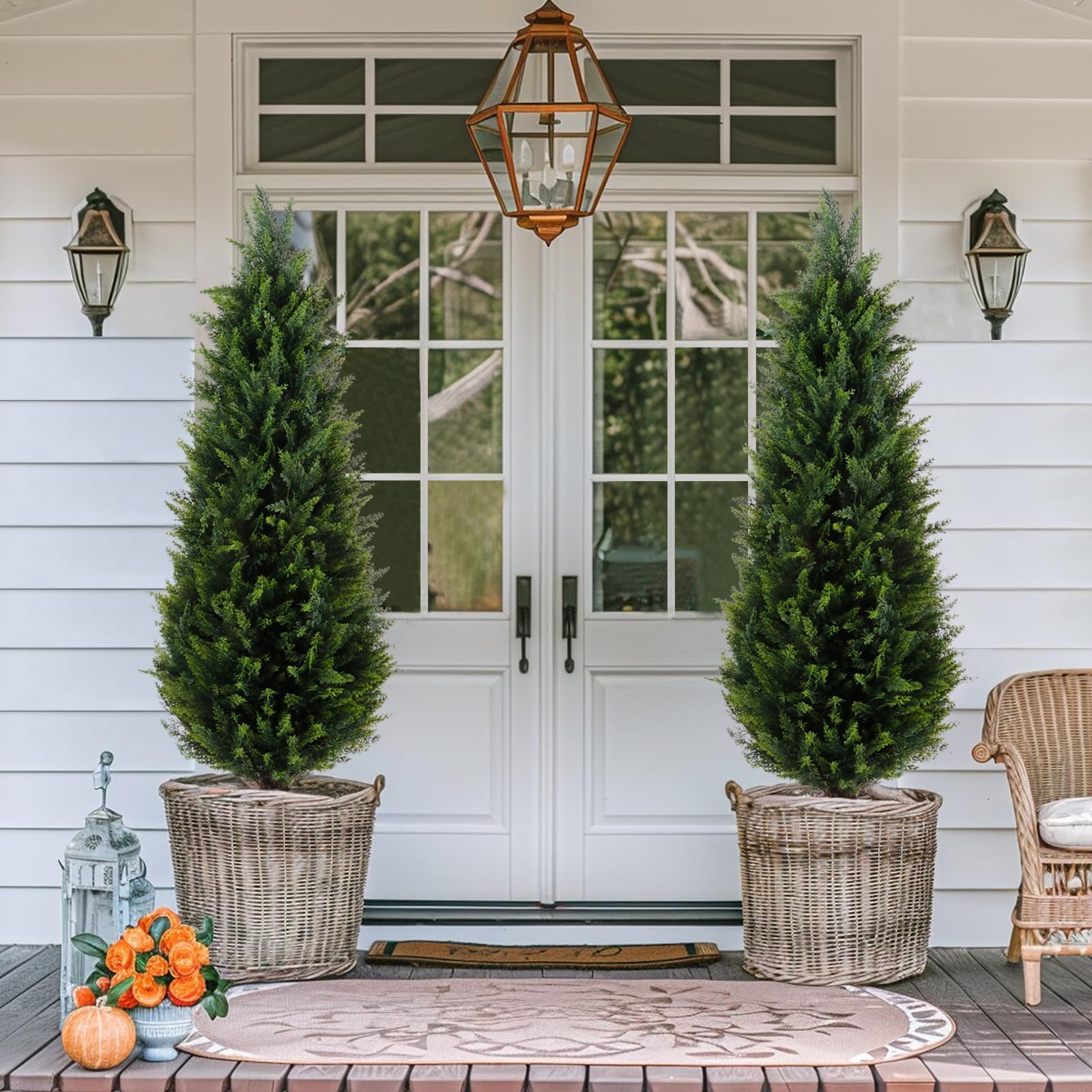 Grooy Artificial Cedar Trees, 4FT Tall Faux Tree Potted Plants with ...