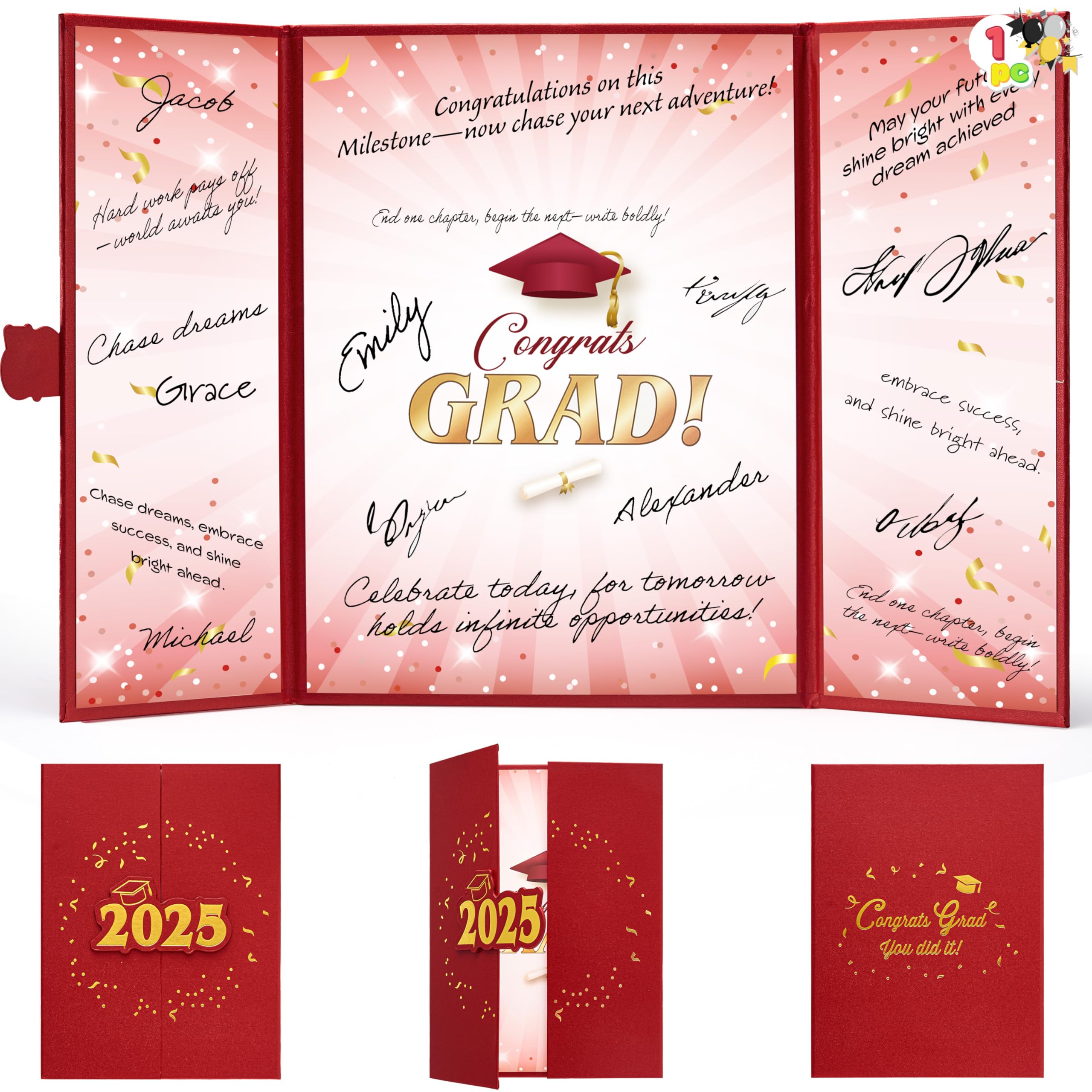 JOYIN 2025 Graduation Guestbook Alternative(Red & Gold), 12" Class of ...