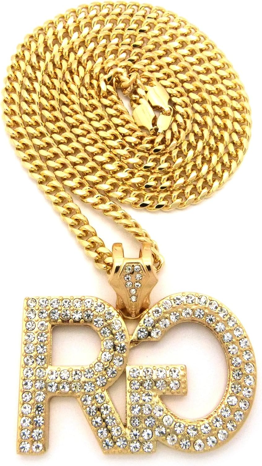 New Iced Out RG Rich Gang Pendant &6mm/36" Cuban Chain Hip Hop Necklace ...