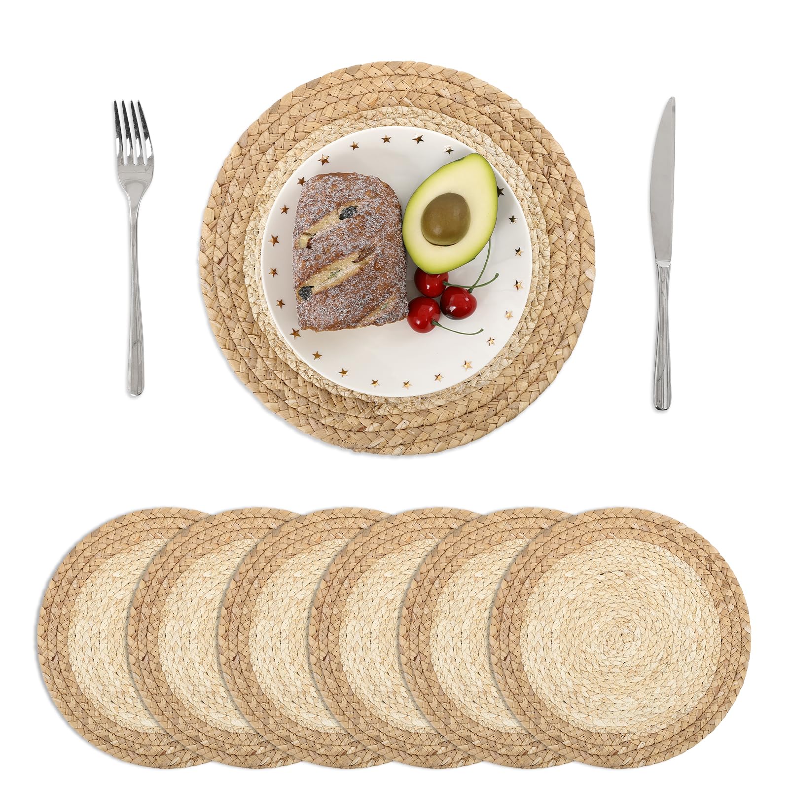 SHACOS 12 inch Round Woven Placemats Set of 6 Natural Corn Husk Water ...