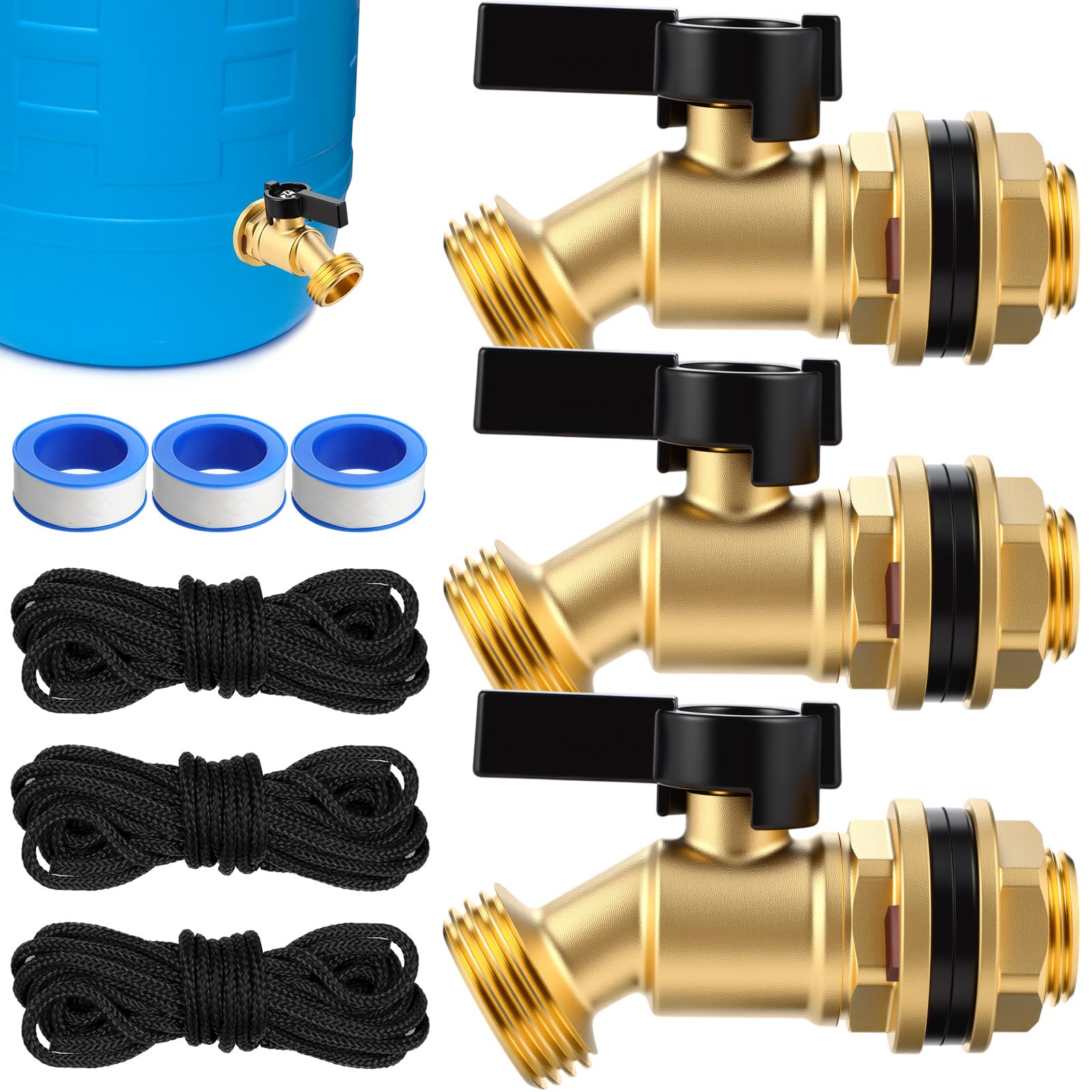 JaGely 3 Sets Brass Rain Barrel Spigot Kit 1/2" Inlet to 3/4" Quarter ...