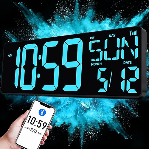 TXL 17.2" Large Digital Wall Clock Bluetooth Sync Time, LED Wall Clock ...