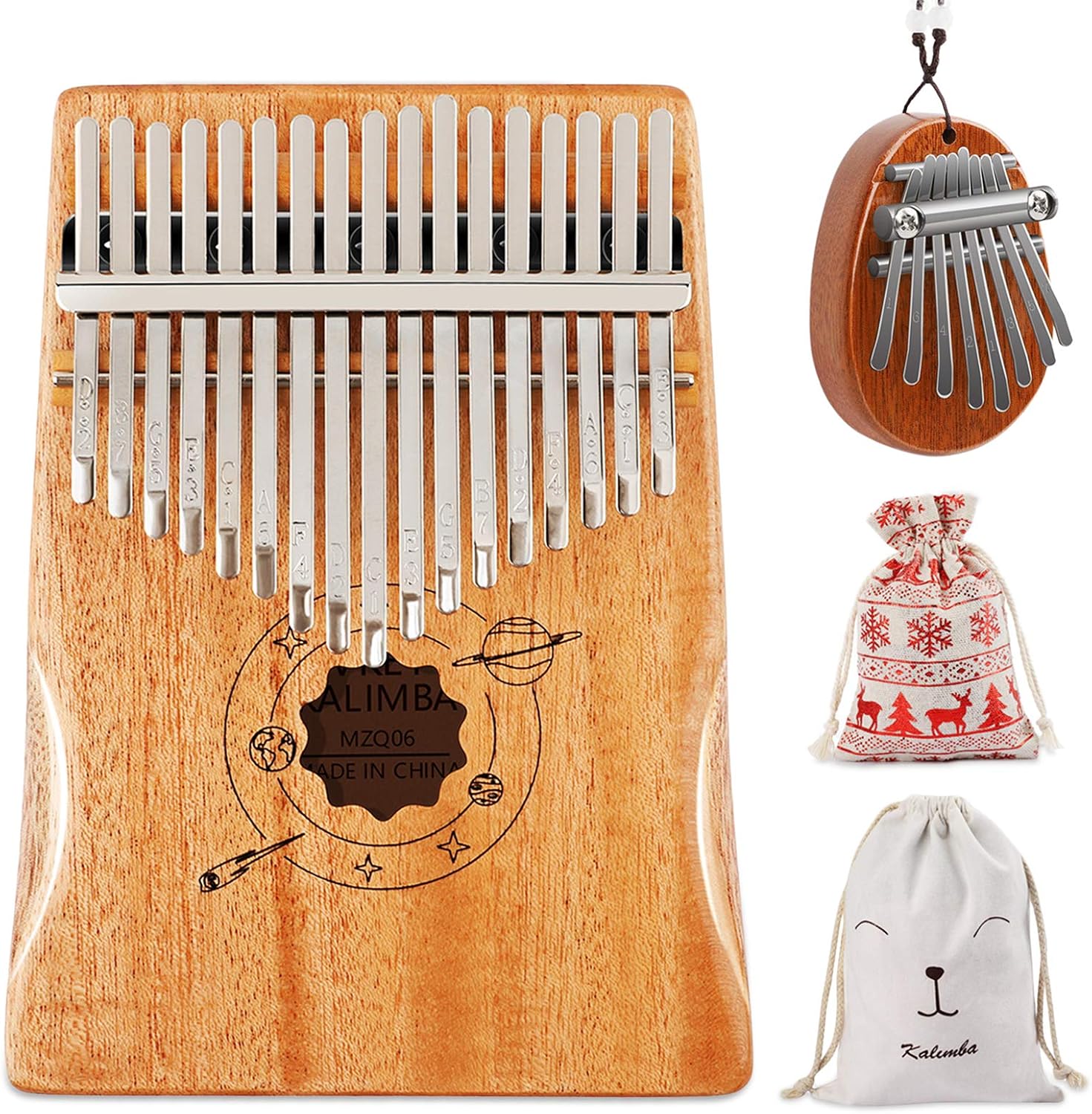 Kalimba 17 Keys Thumb Piano Set with 8 Key Mini Kalimba Gift, Finger ...