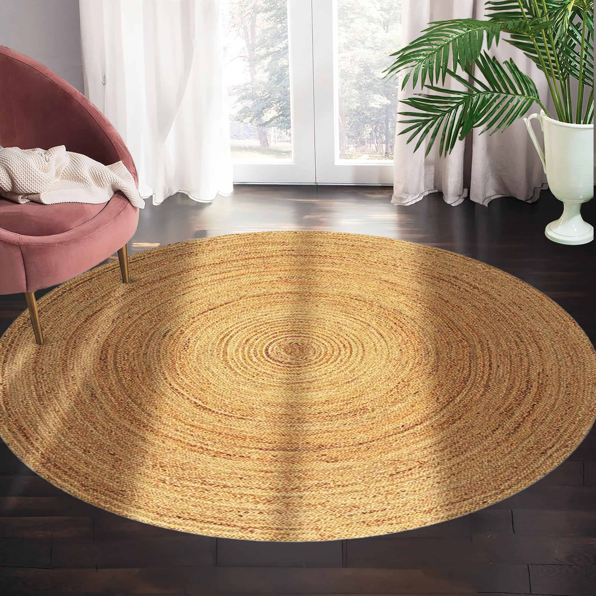 RIANGI Jute Rug - Natural Hand Woven Jute Rug, 5' Round Boho Rugs ...