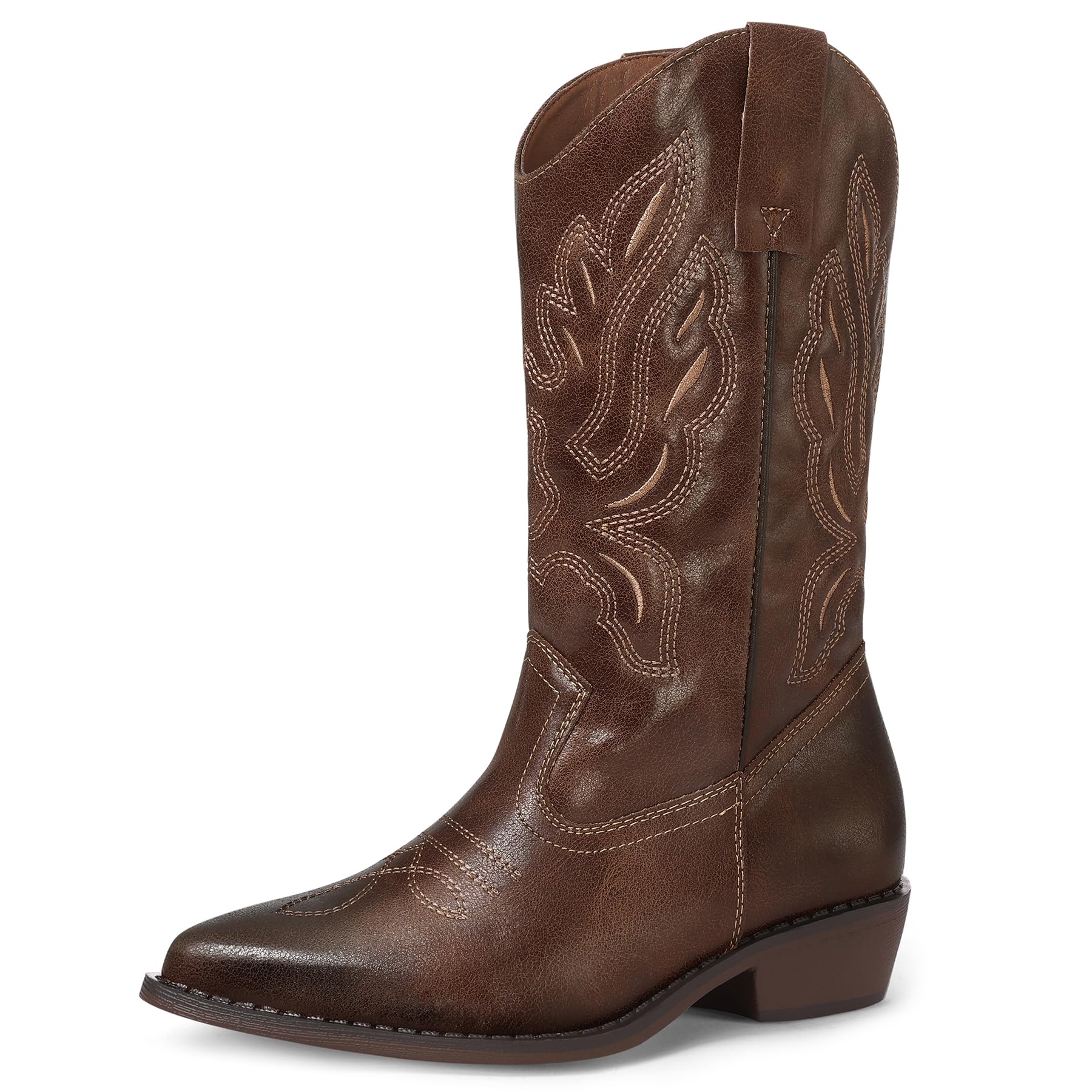 mysoft Women's Western Cowboy Boots Embroidered Mid-Calf Pointed Toe Cowgirl Boot for sale ...