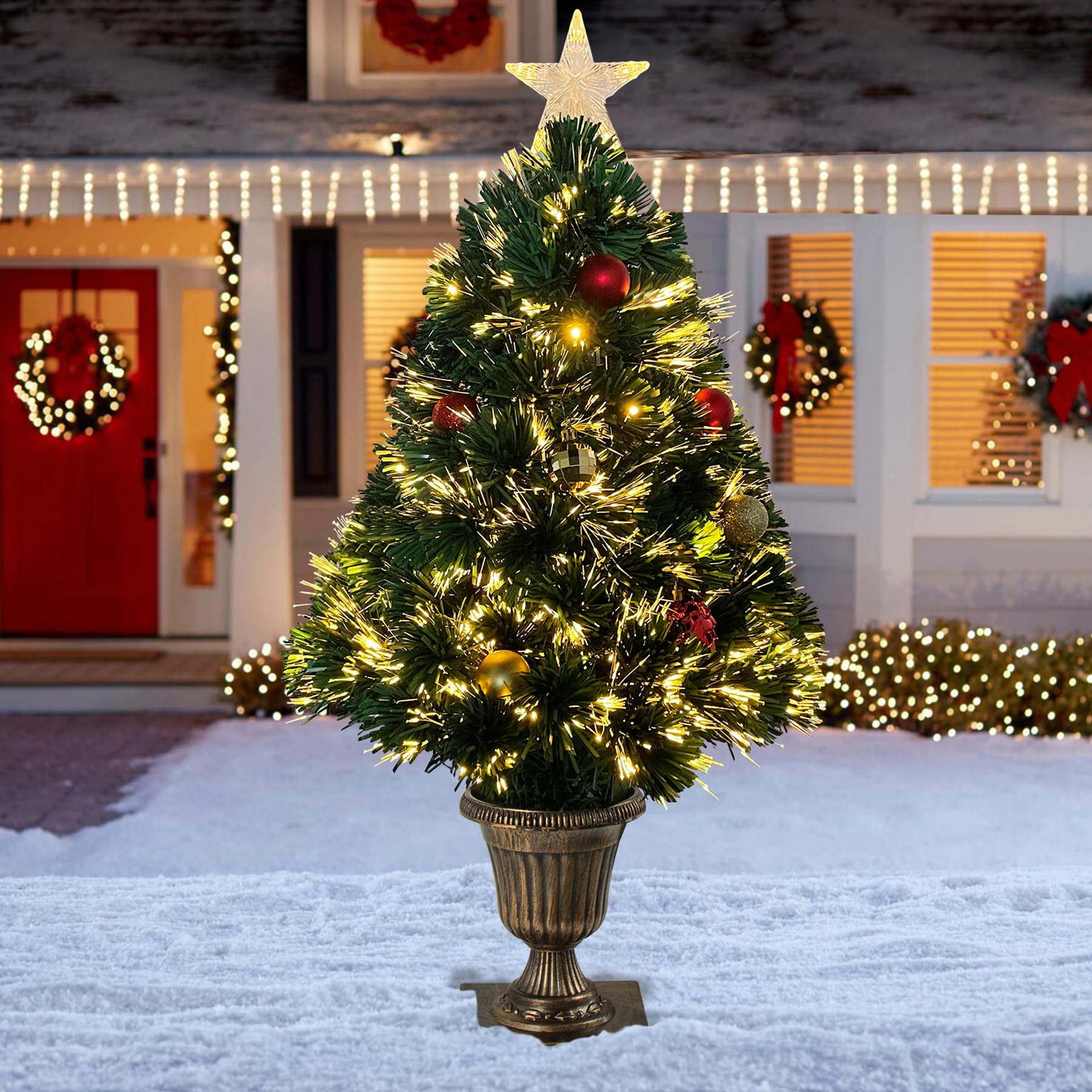 Choies 3 FT Pre-Lit Fiber Optic Christmas Tree,Outdoor Artificial ...