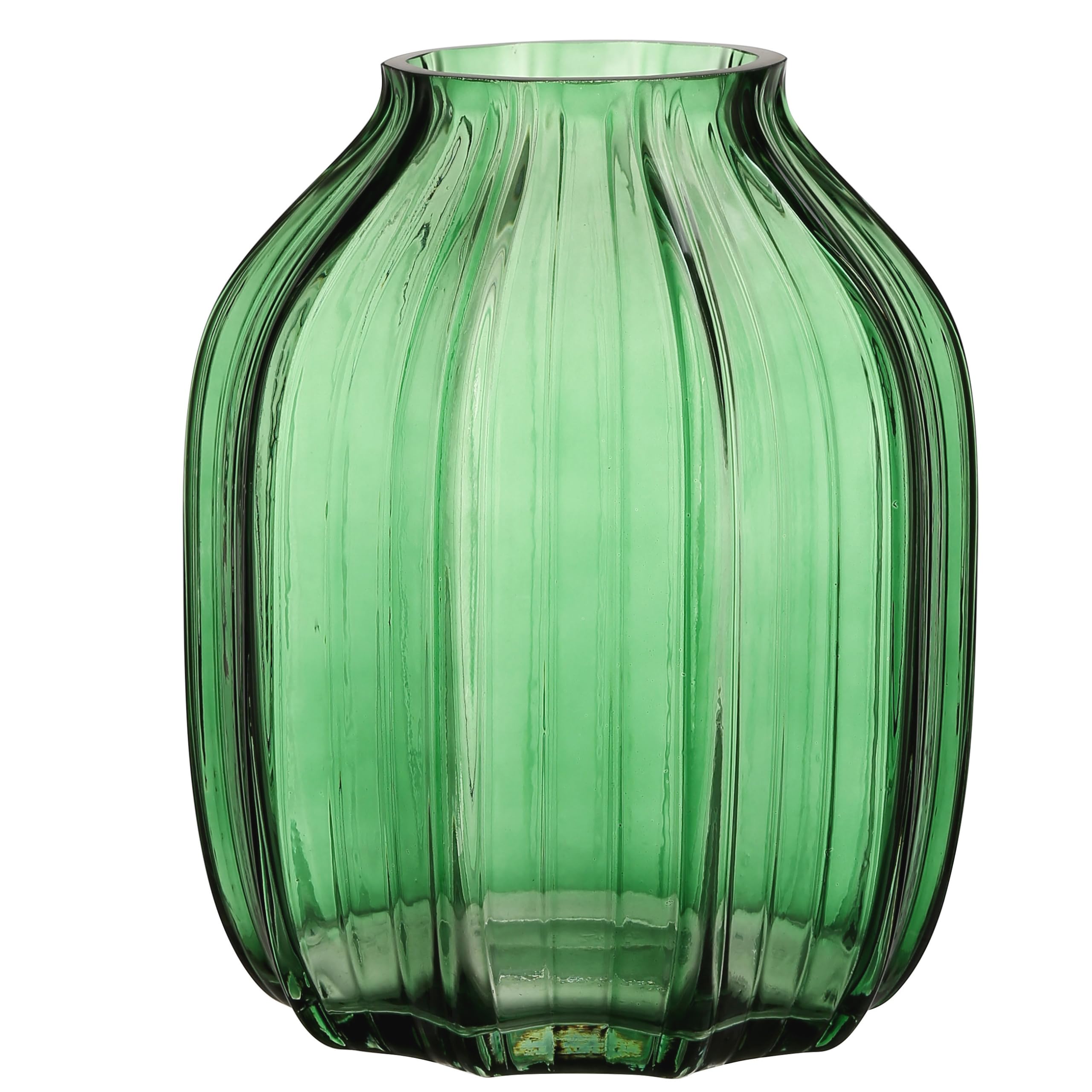 Green Glass Vase for Flowers Bud Tall Glass Vases,H-8.0" Simple Striped ...