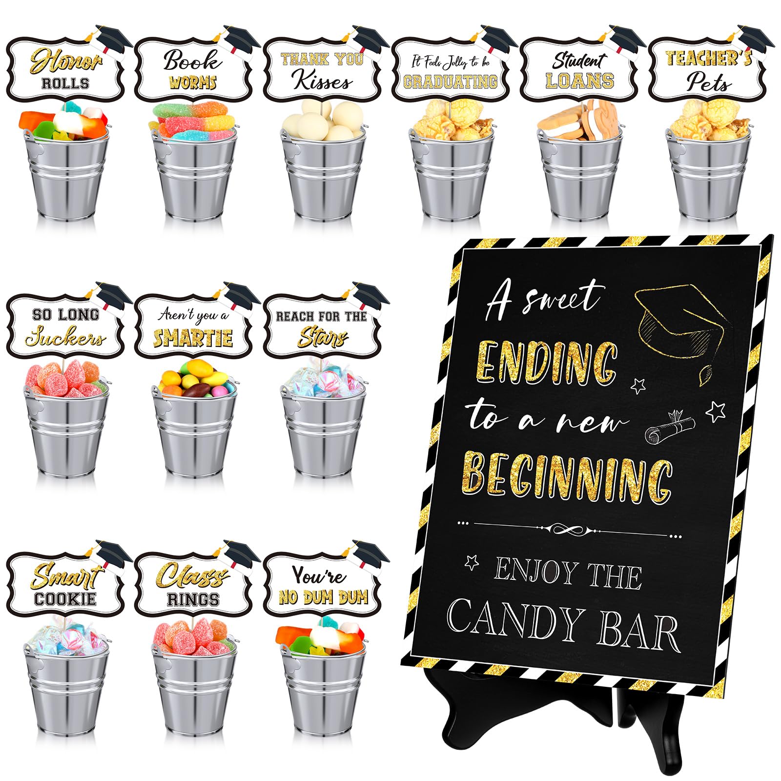 Nuogo 34 Pcs Graduation Candy Buffet Set Include 12 Mini Metal Bucket ...
