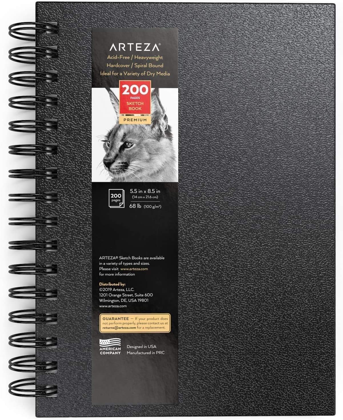 Arteza Sketch Book, 14 x 21.6 cm (5.5x8.5"), Black Drawing Pads, 100 Sheets, 100 GSM, Hardcover ...