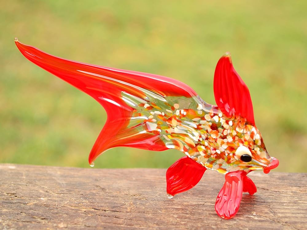 Amazon.com: Orange Glass Fish Figurine Animals Glass Fish Miniature Art ...