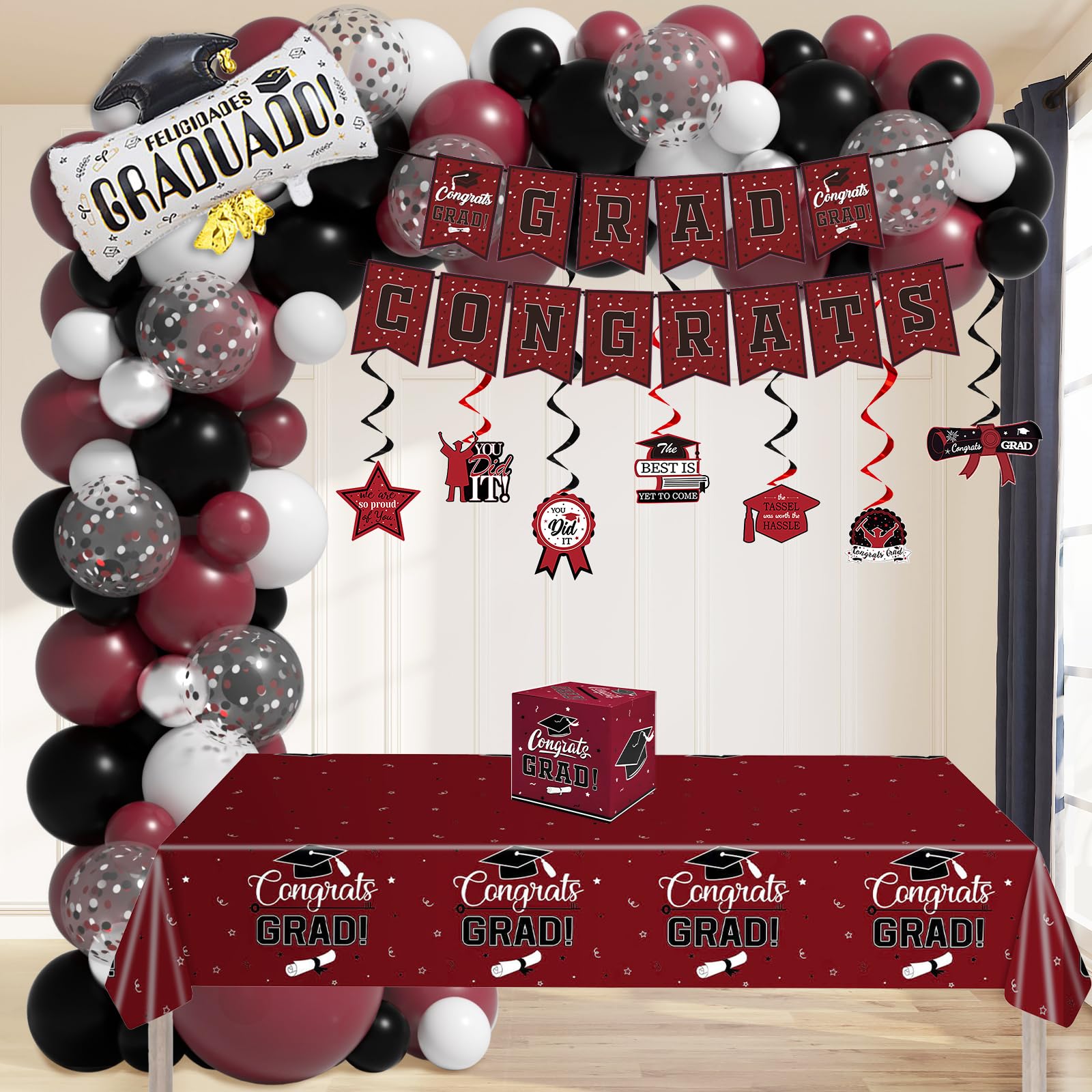 Graduation Balloon Arch Kit 2024 Burgundy and Black Graduation ...