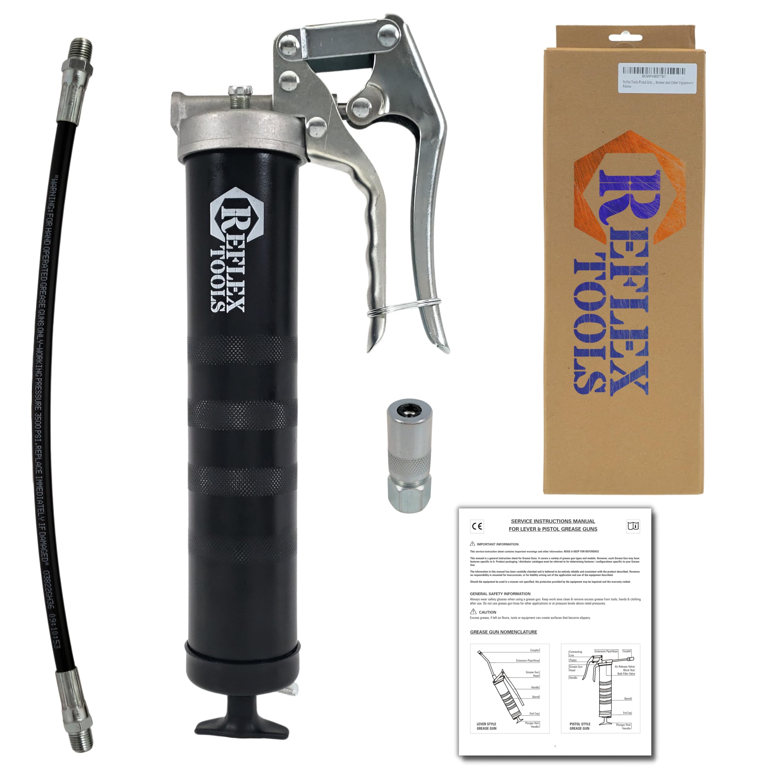Reflex Tools Pistol Grip Grease Gun - Heavy Duty Precision Construction ...
