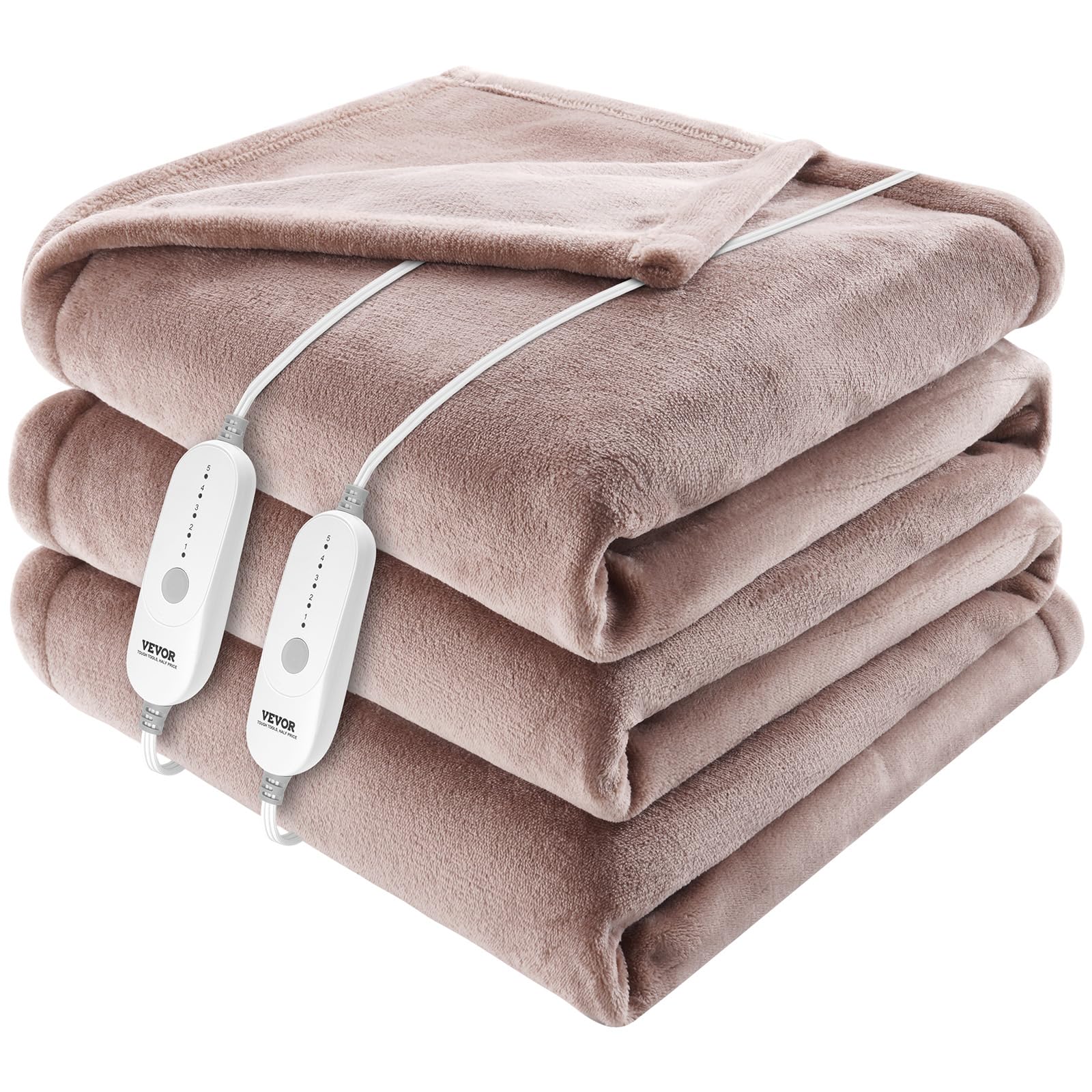 VEVOR Heated Blanket Electric Throw, 100" x 90" King Size, Soft Flannel ...