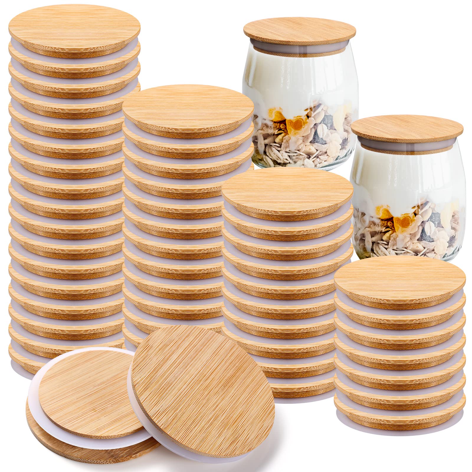 40 Pcs Yogurt Jar Lids Yogurt Bamboo Jar Lids Set Compatible with Oui ...
