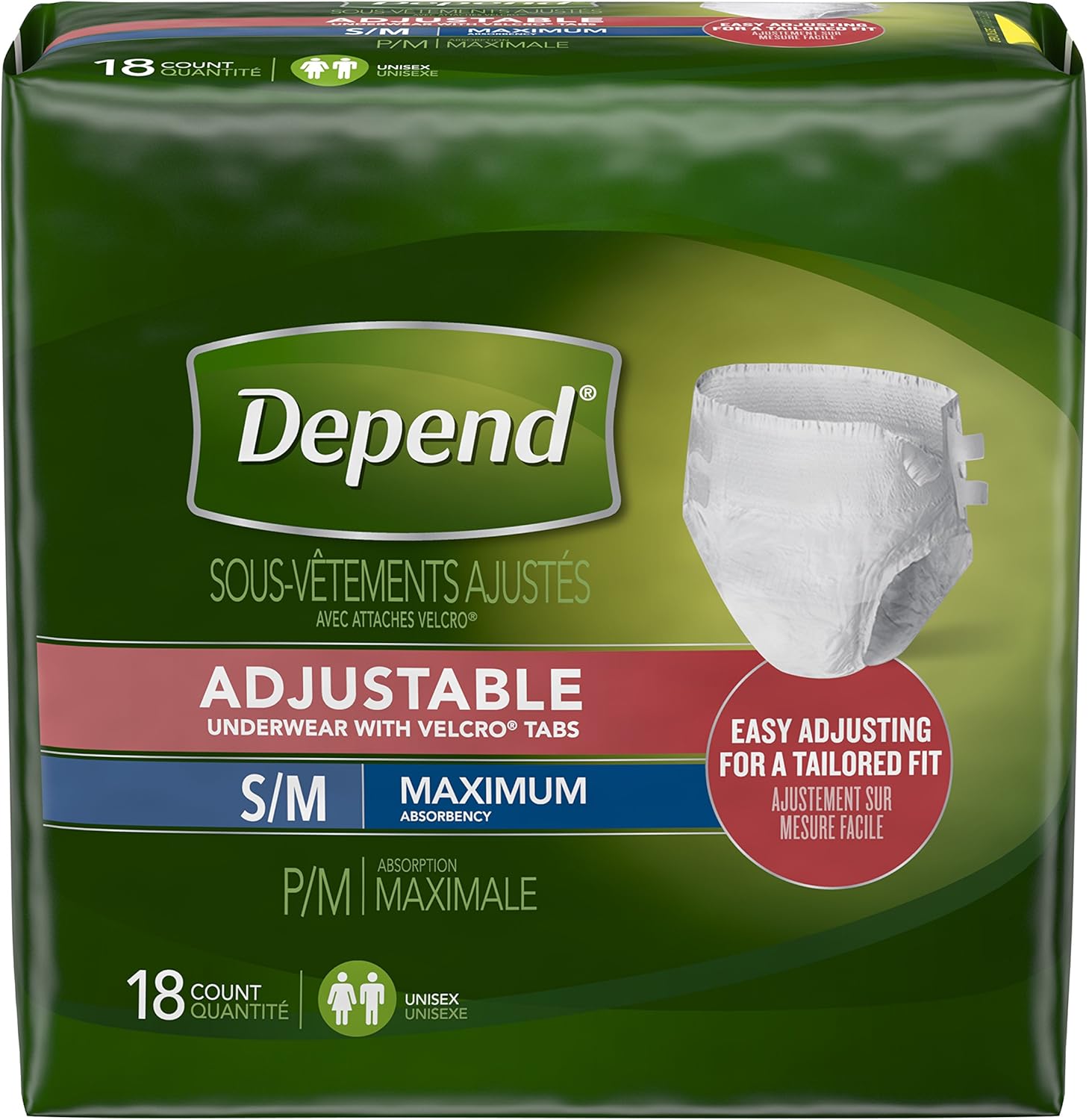 Depend - Ropa interior de incontinencia ajustable, máxima absorción, S ...