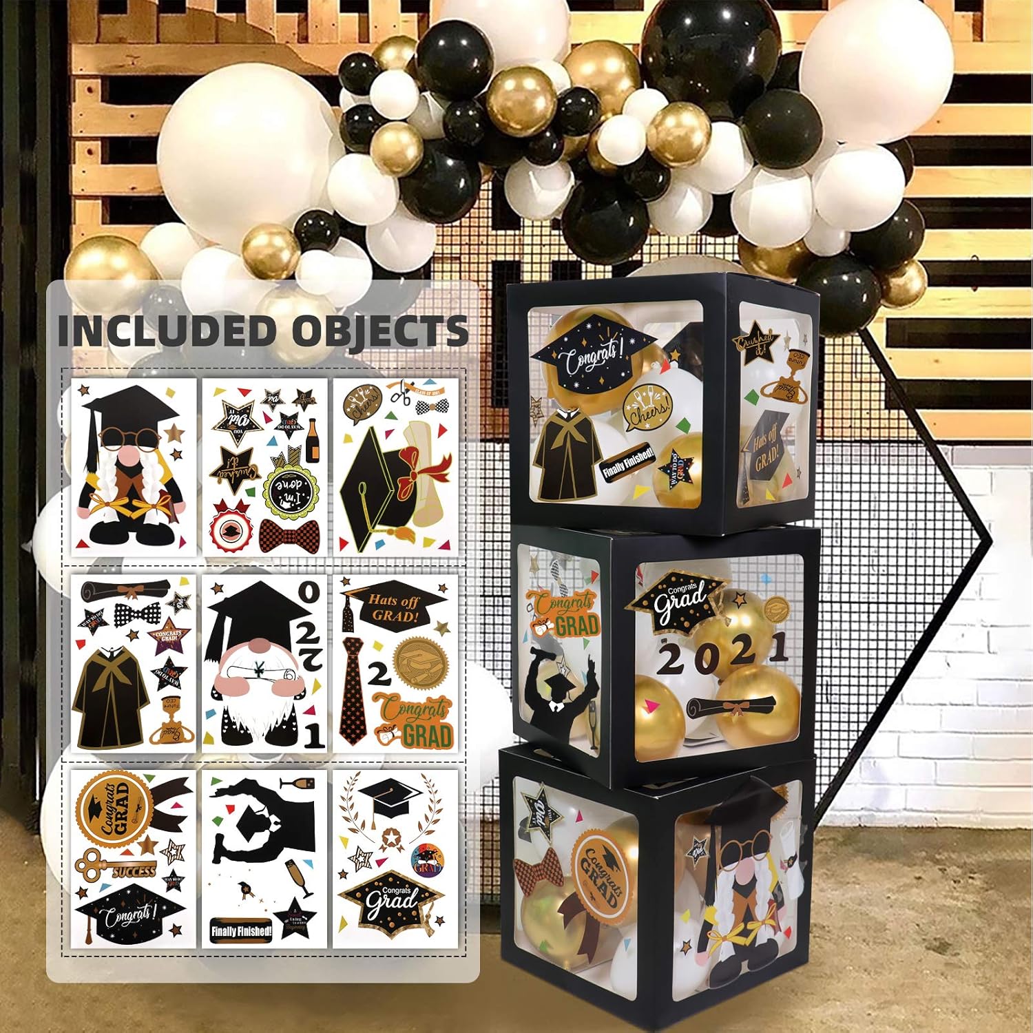 2021 Graduation Decorations Balloon Boxes - 3 Pcs Black Balloon Boxes ...