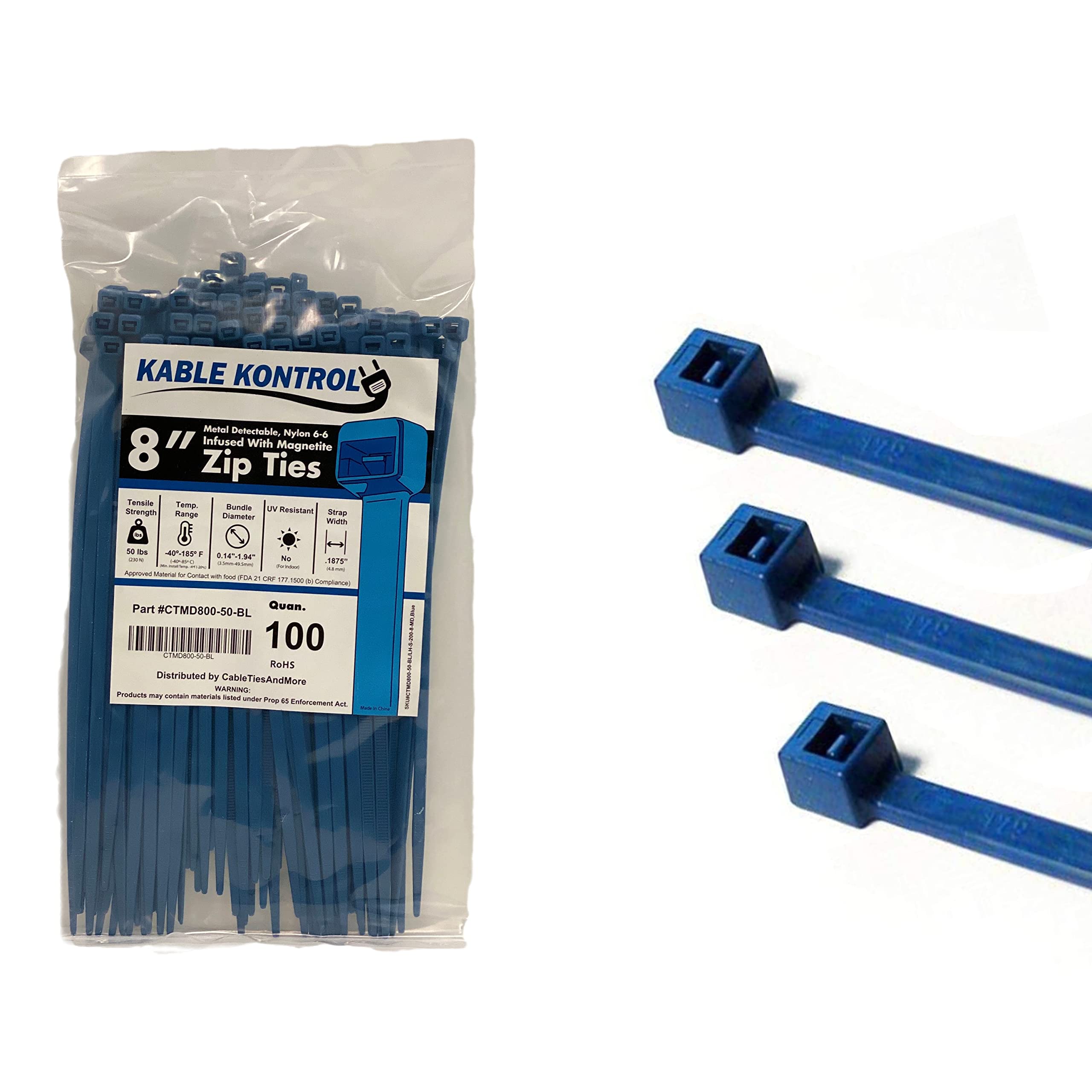 Mua Metal Detectable Blue Zip Ties 100 Pcs 8 Inch, 50 Lbs Tensile ...