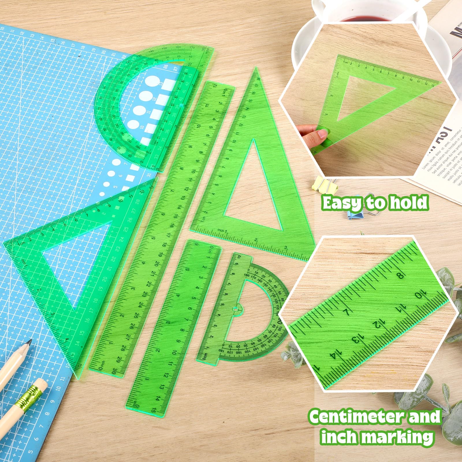 Tenare 1 Set Plastic Ruler Math Set Includes Protractor, Triangle ...