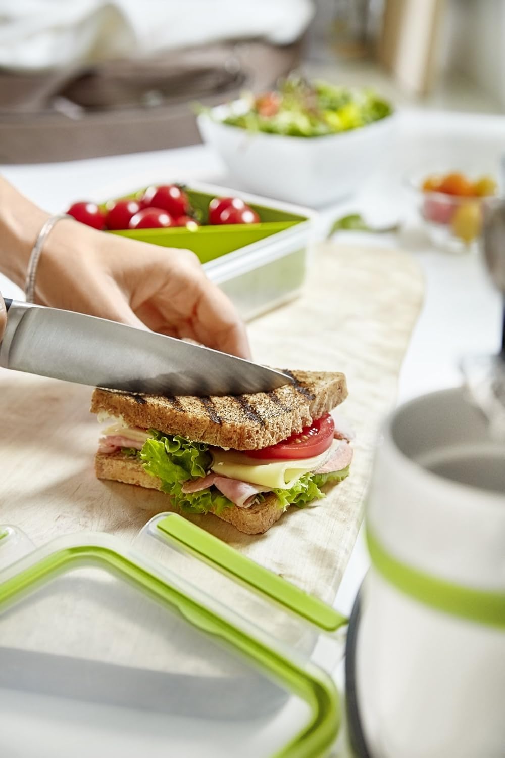 Tefal Master Seal to Go Sandwich Box Square Food Storage, Clear/Green ...