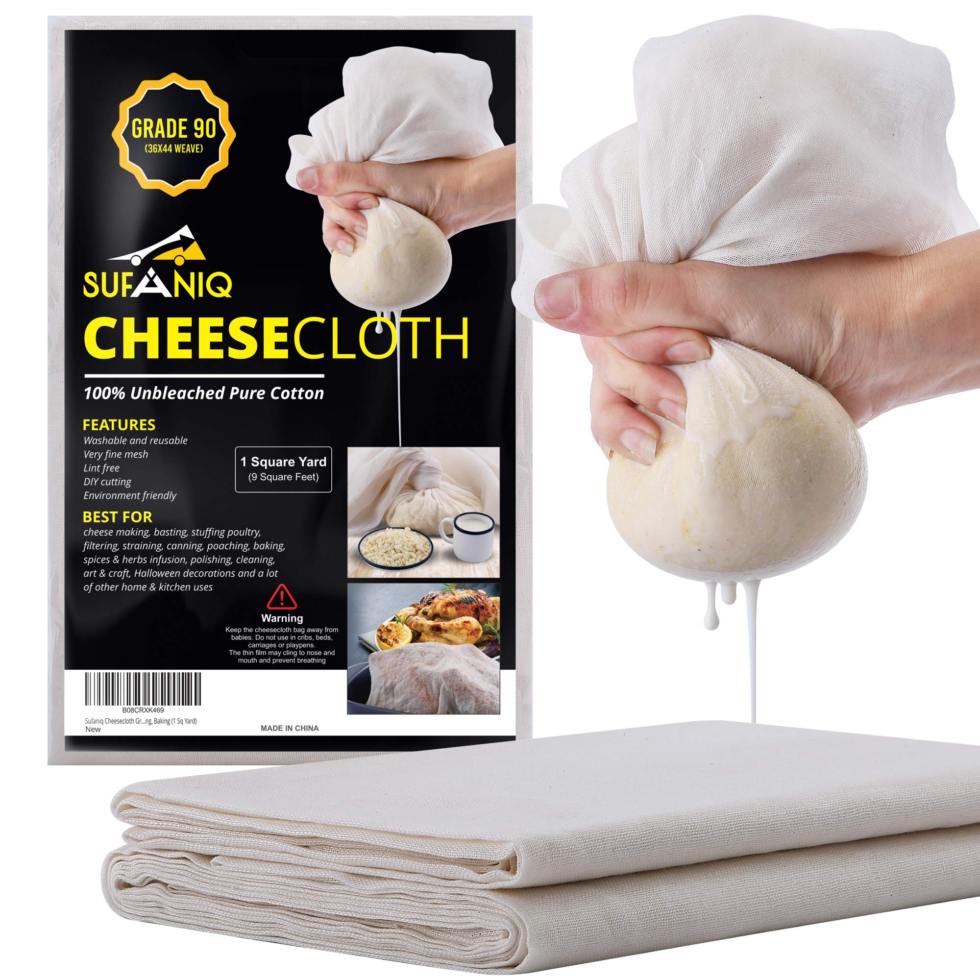 Sufaniq Cheese Cloths, Grade 90 (9 Sq Feet) 100% Pure Cotton Reusable ...
