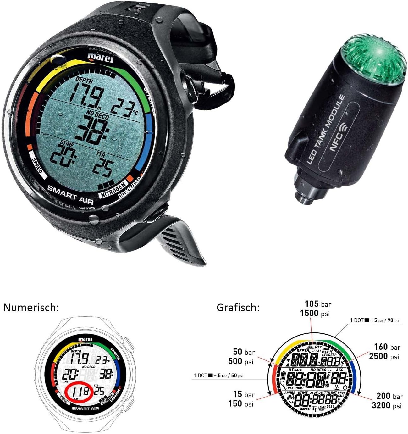 Mares Smart Air including LED transmitter – watch diving computer ...