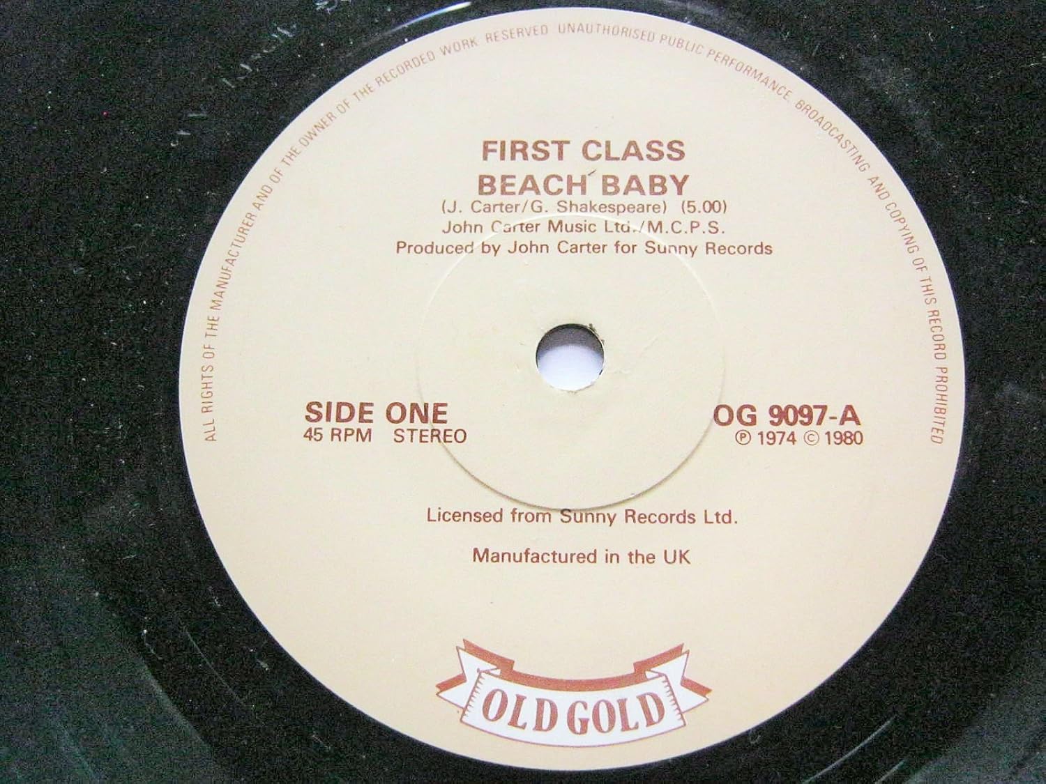 First Class Beach Baby/Bobby Dazzler 7" Old Gold OG9097 EX 1980 - First ...