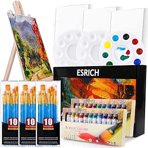Amazon.com: Acrylic Painting Set with 1 Wooden Easel 3 Canvas Panels30 ...