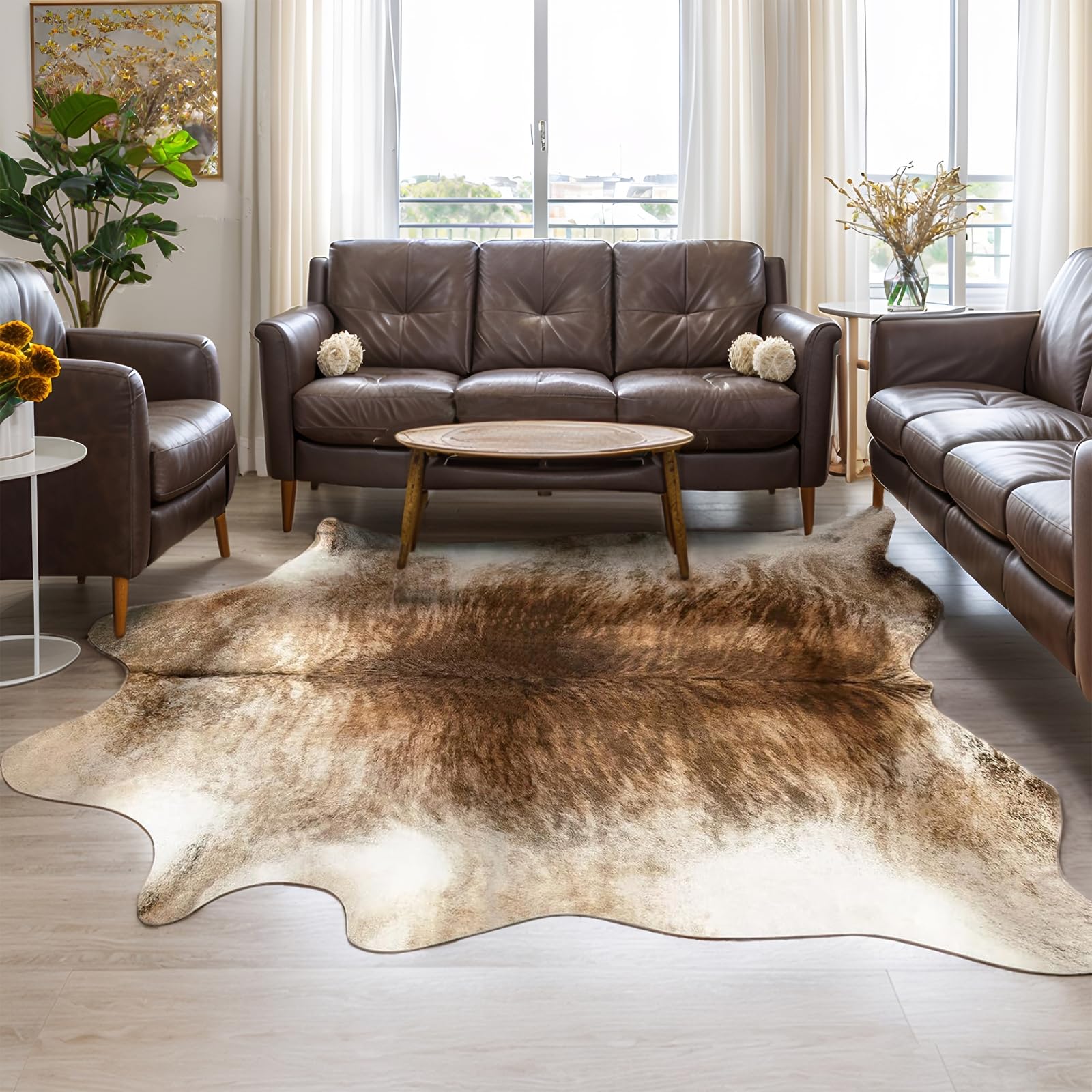 AROGAN Western Decor Faux Fur Cowhide Rug, 7 x 6.2 Feet Premium Animal ...
