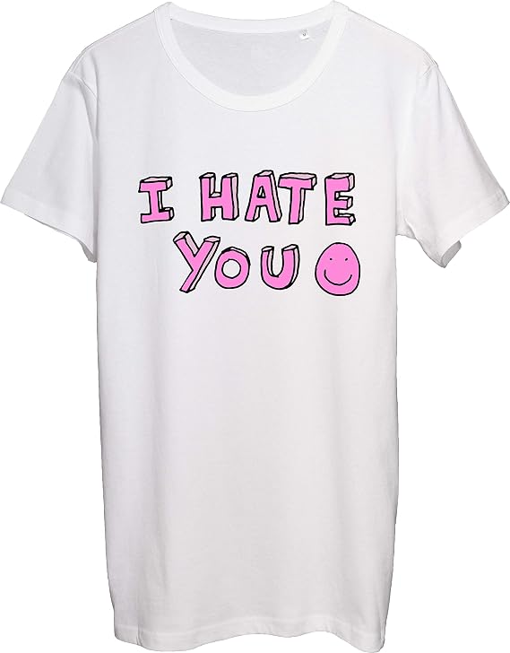 I Hate You Ironic Pink Smile Men's T-Shirt bnft: Amazon.co.uk: Clothing
