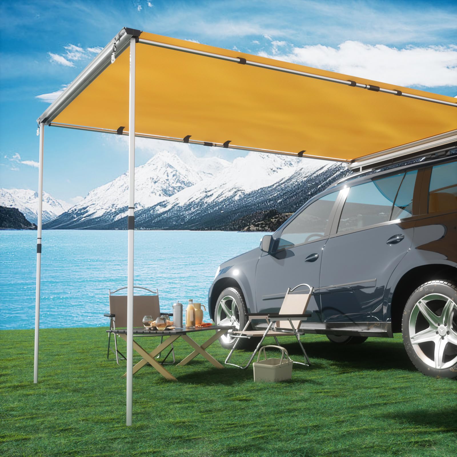 TIMBER RIDGE Car Awning Camper Awning 8.2X6.5ft Truck Awning Waterproof PU10000mm UV50+ Rooftop ...