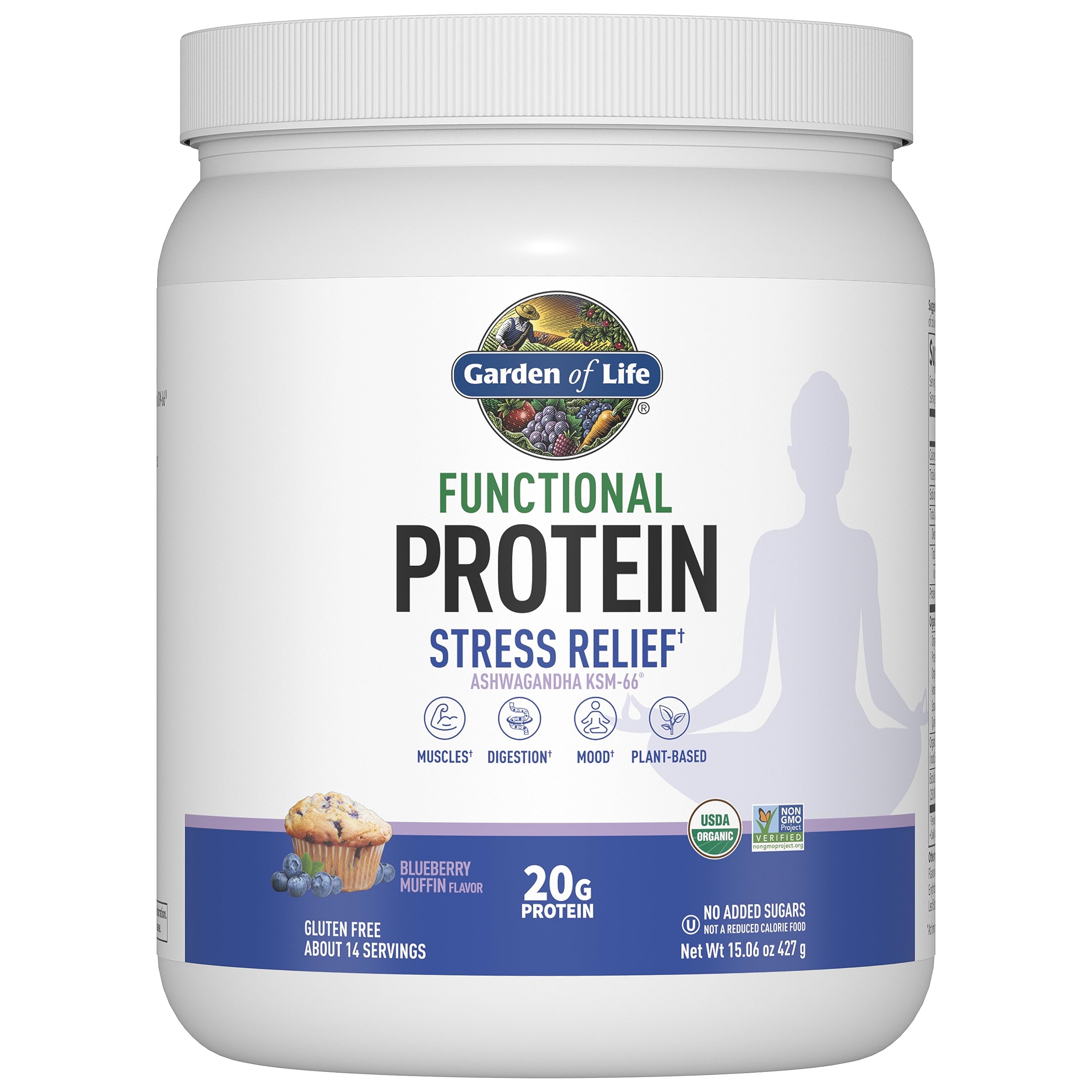 Garden of Life Functional Protein Stress Relief - 20g Organic Sprouted ...