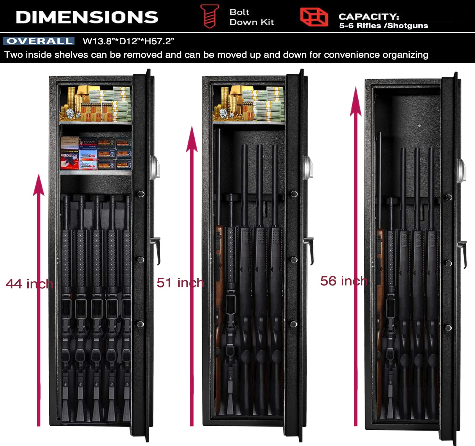 Gun Safes & Cabinets 10-12 Gun Safe, Home Rifle And Pistol Safe, Large ...