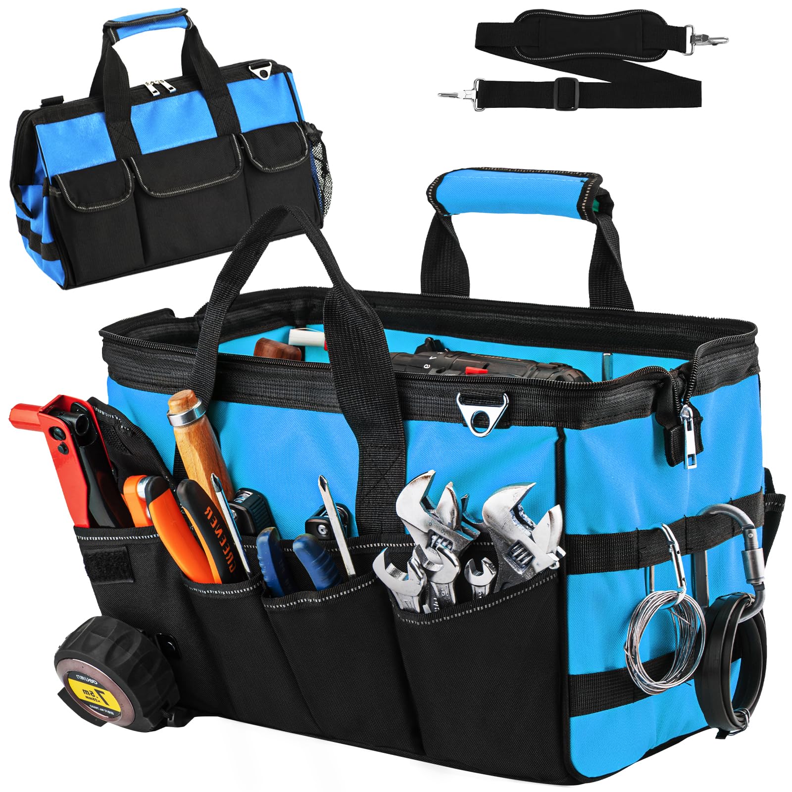Heavy Duty Tool Bag 16 Inch, 15-Pockets Wide Mouth with Soft Bottom ...