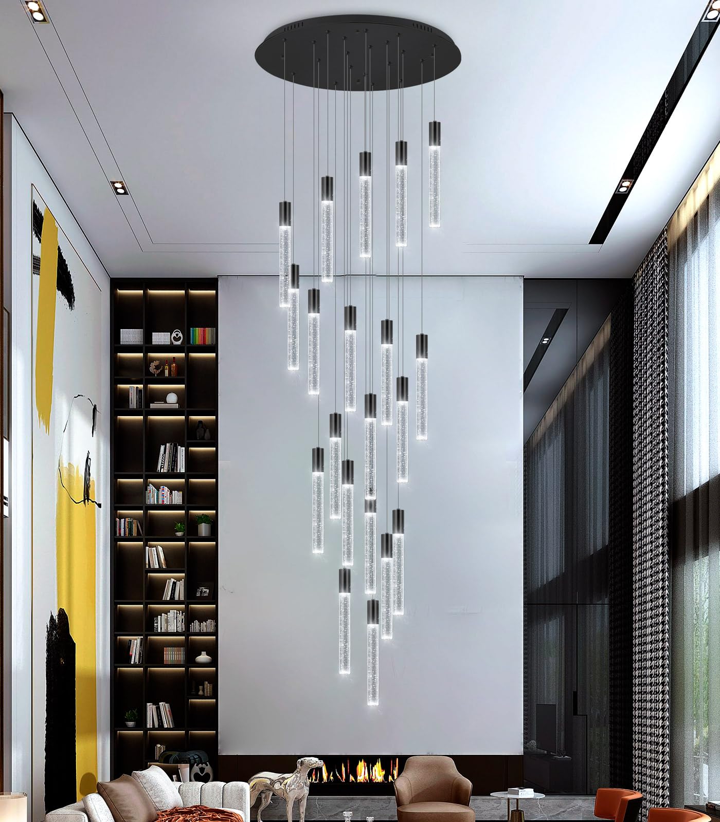 HAIXIANG 13 Foot High Ceiling Chandelier for Entryway Modern Crystal ...