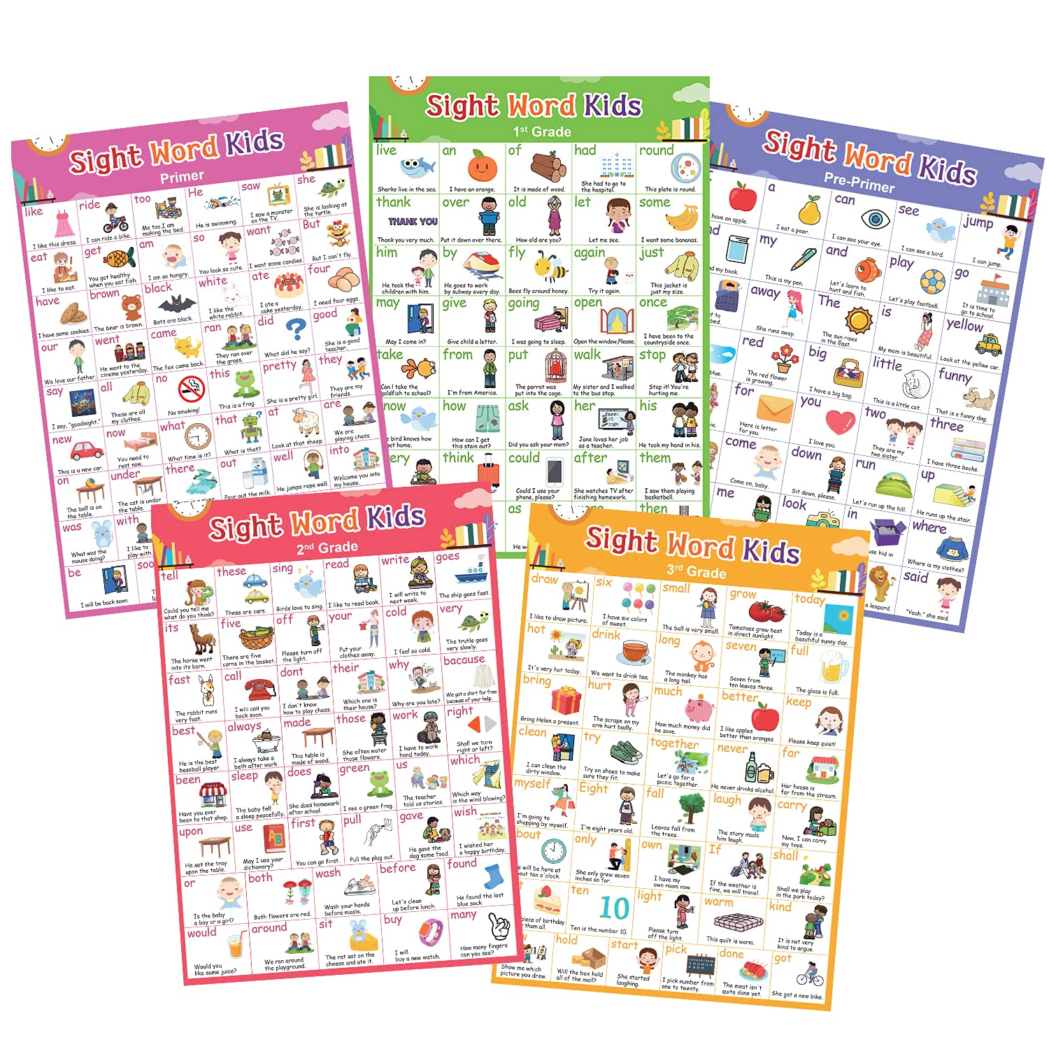 Mua 220 Sight Words Poster with Pictures & Sentences Toddler Learning ...