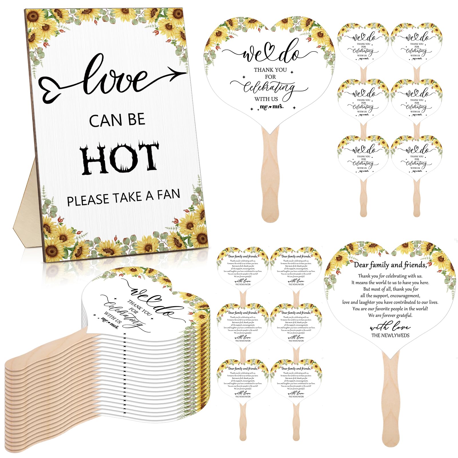 Anglechic 100 Pcs Wedding Fans for Guest and 1 PC Love is Hot Sign ...